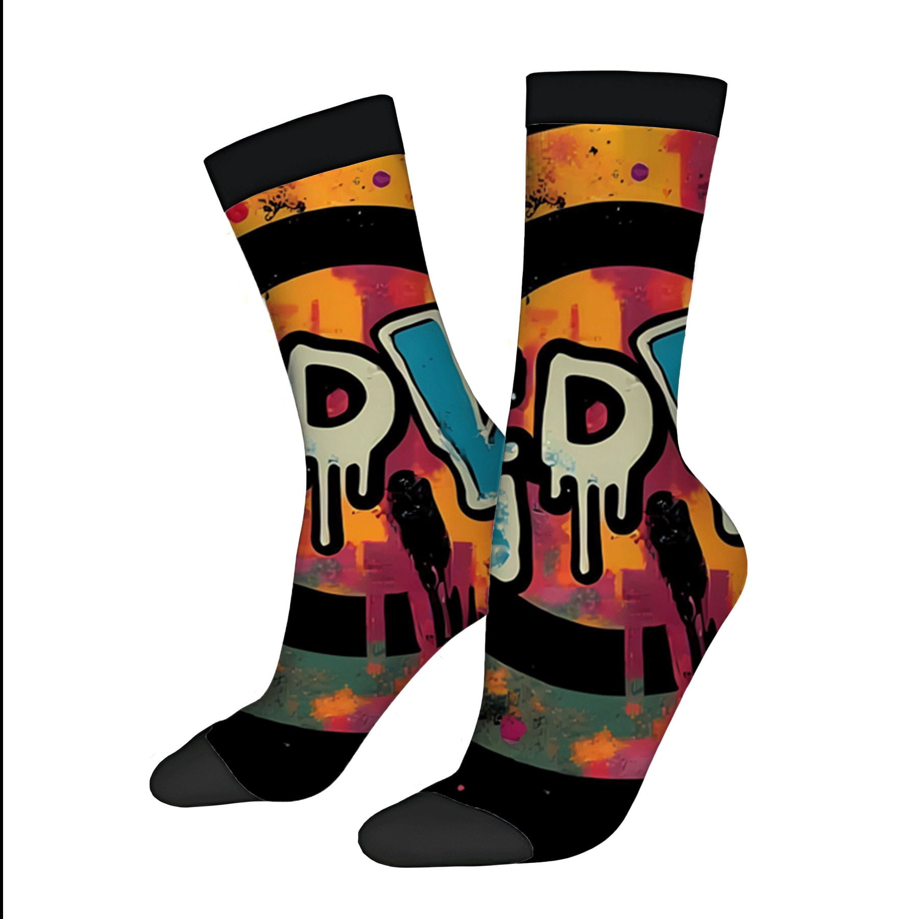 Vibrant Graffiti-Style Socks - 2 Pairs of Unisex Trendy Socks with Bold ...
