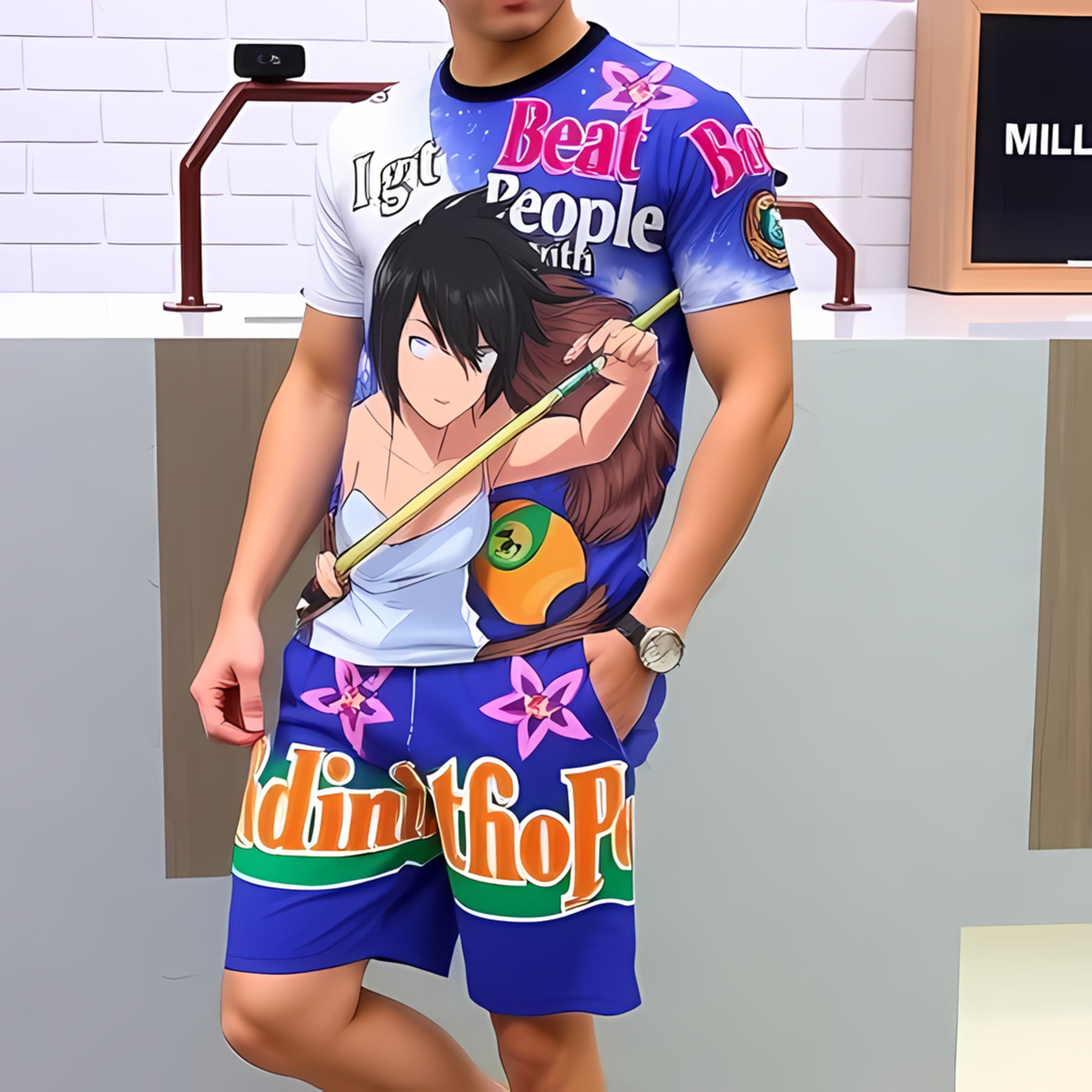 Vibrant Graphic T-Shirt and Matching Shorts Set - Whimsical Character ...