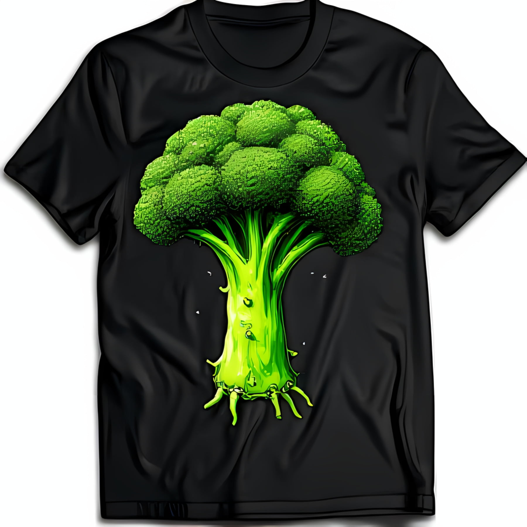 Vibrant Green Broccoli Graphic on Black T-Shirt Whimsical & Stylish ...