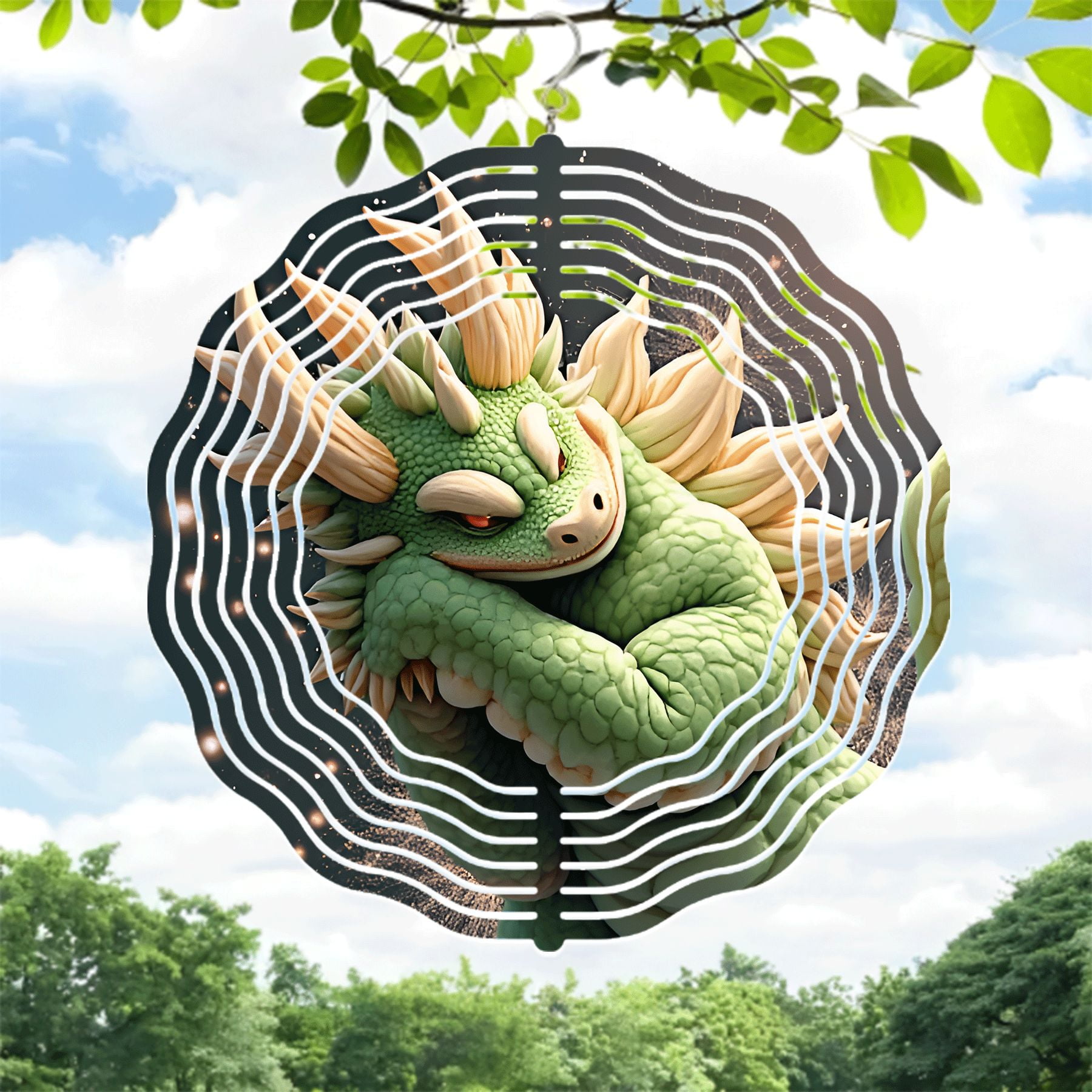 Vibrant Green Dragon Metal Wind Spinner & Chime - Intricate Scales ...