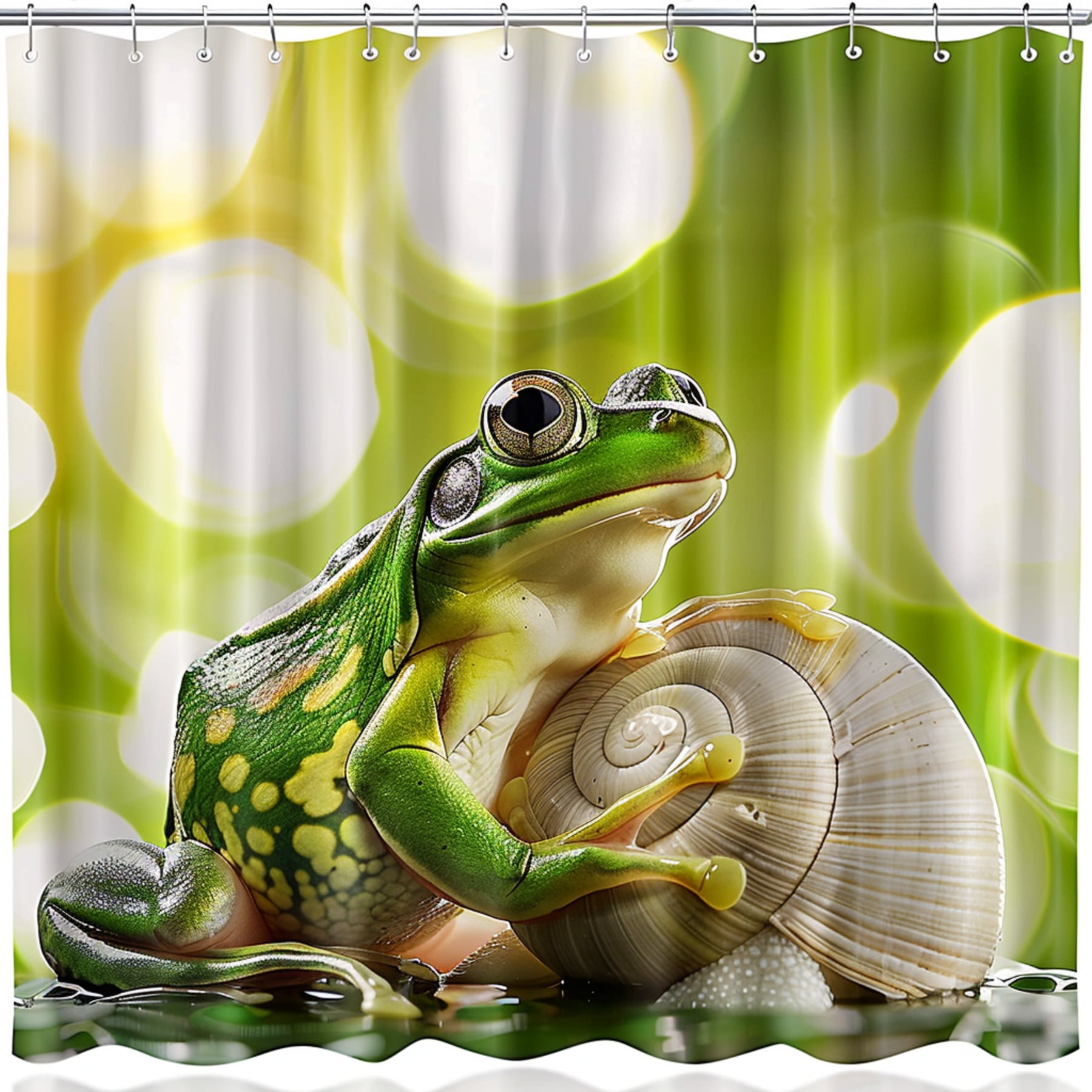 Vibrant Green Frog and Snail Shell Shower Curtain Ultra Realistic ...