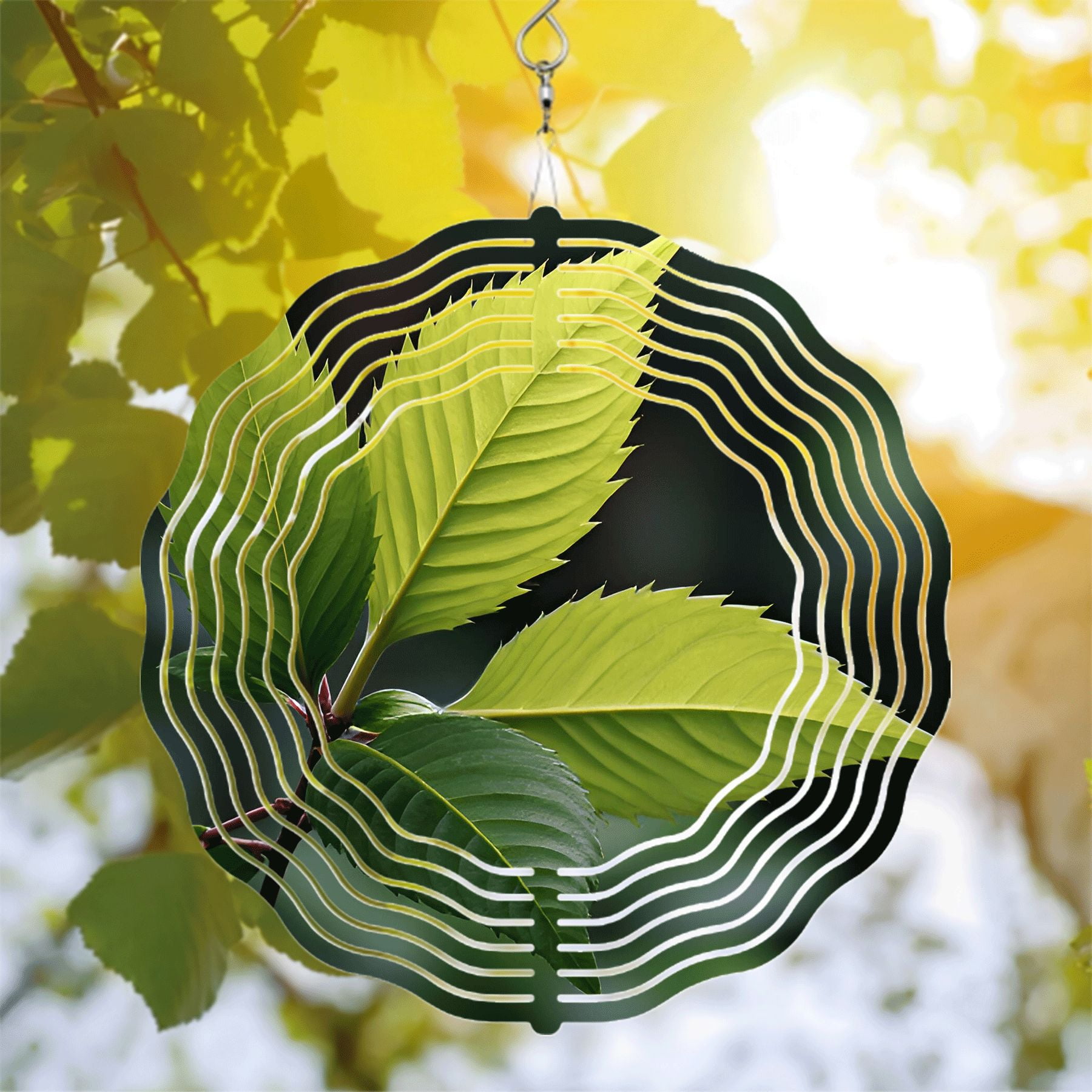 Vibrant Green Leaf Metal Wind Spinner & Chime - Intricate Vein Patterns ...