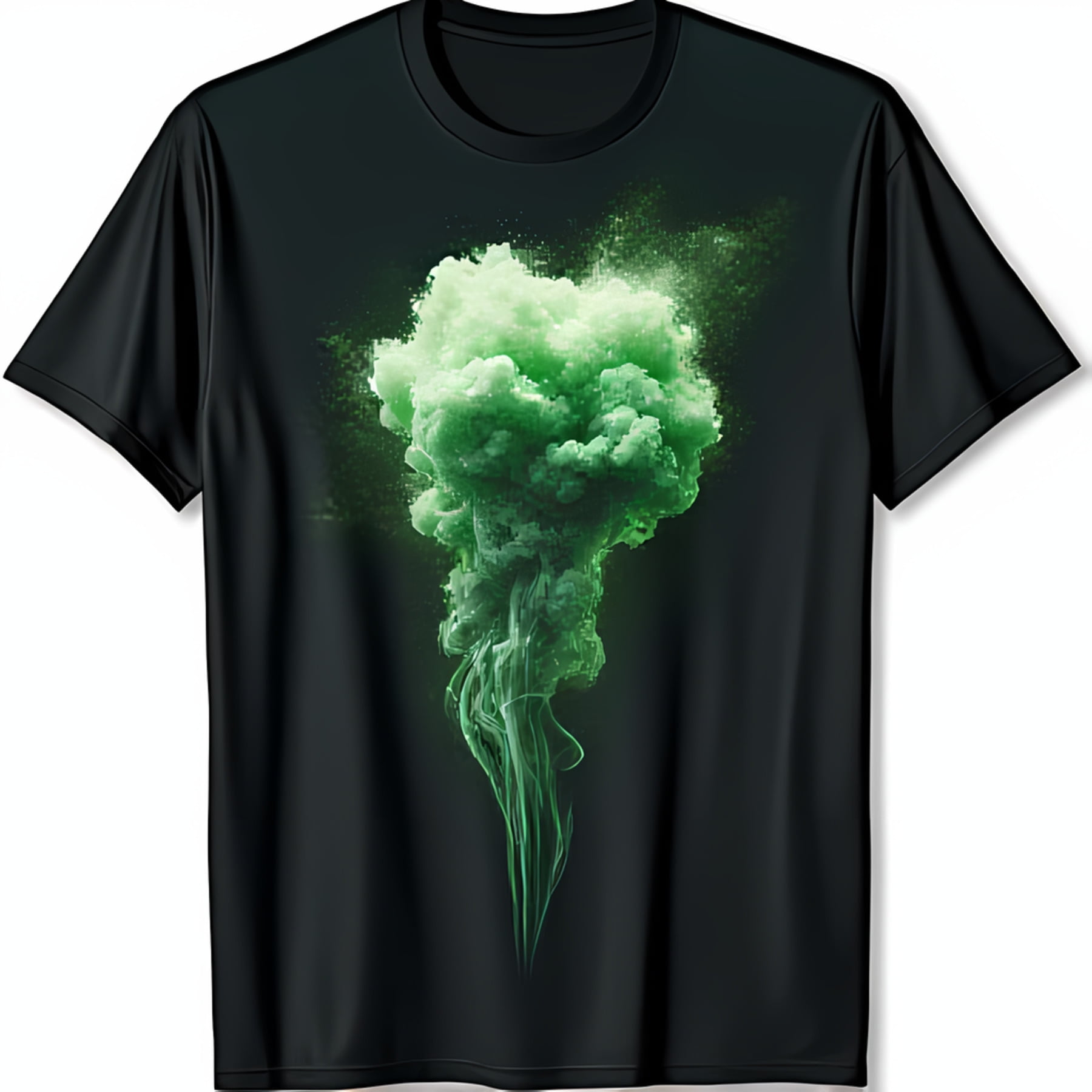 Vibrant Green Smoke Plume Graphic on Black T-Shirt Bold & Eye Catching ...