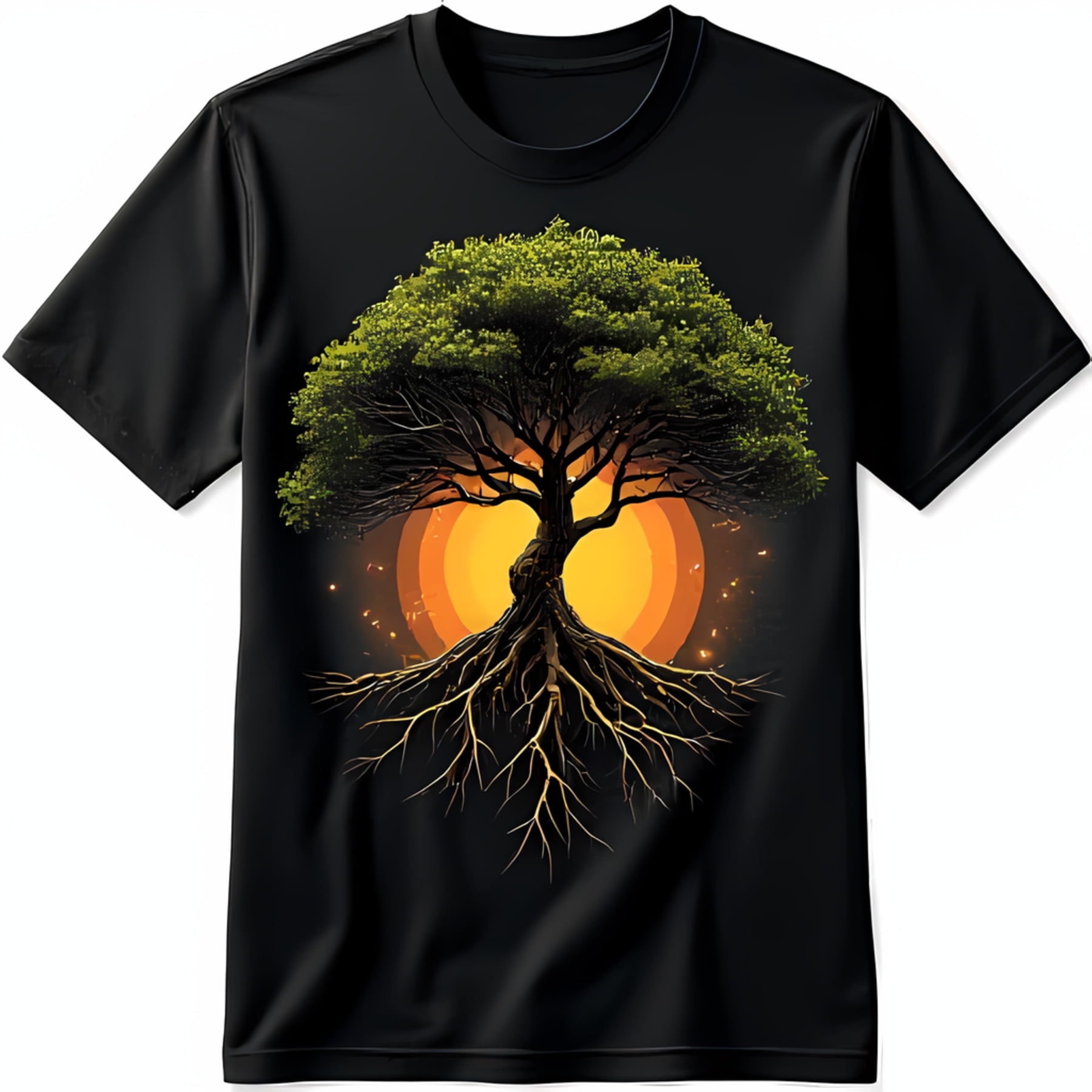 Vibrant Green Tree Design Black T-Shirt Symbol of Life Nature ...