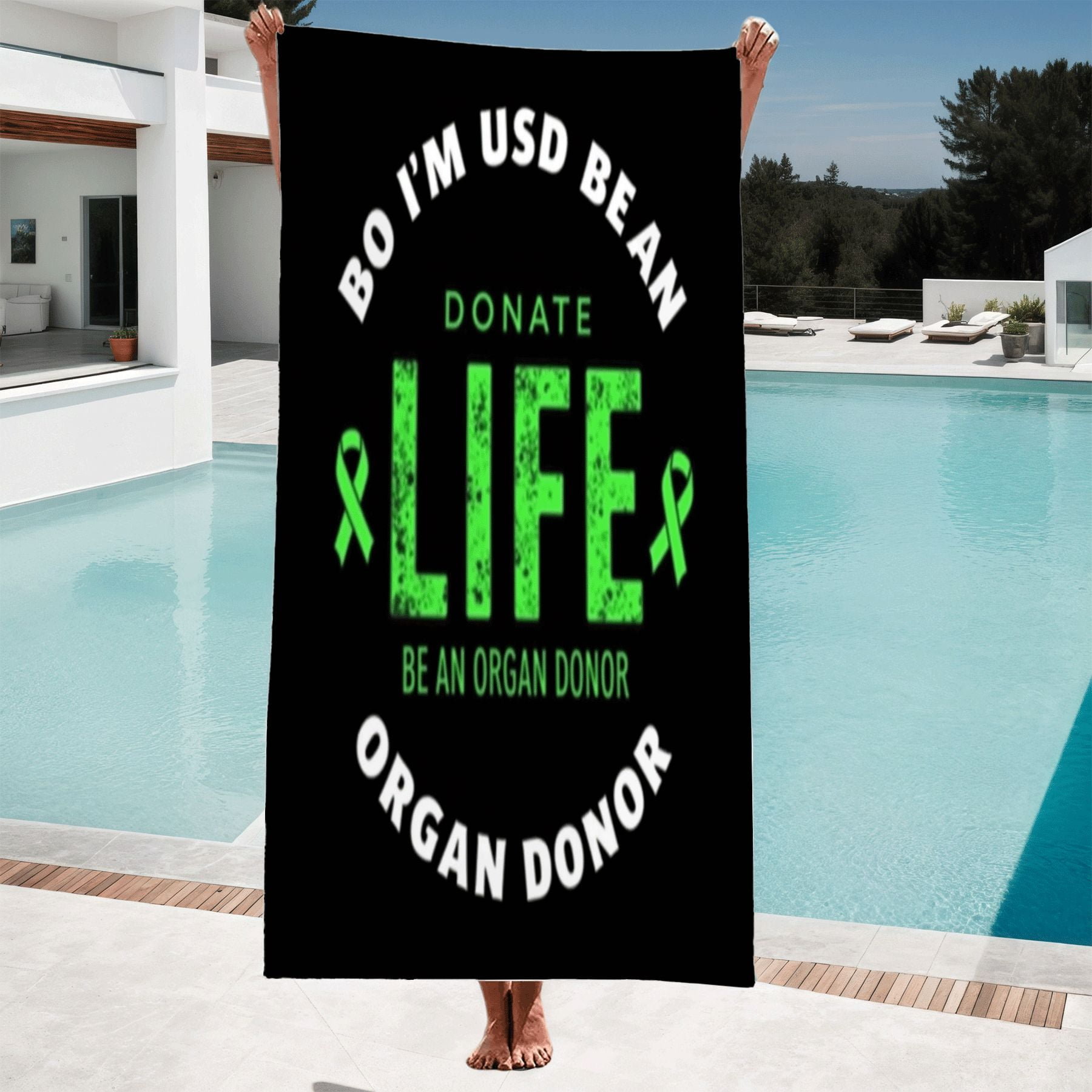 Vibrant Green & White Text Beach Towel - Bold ' Be an Organ Donor ...