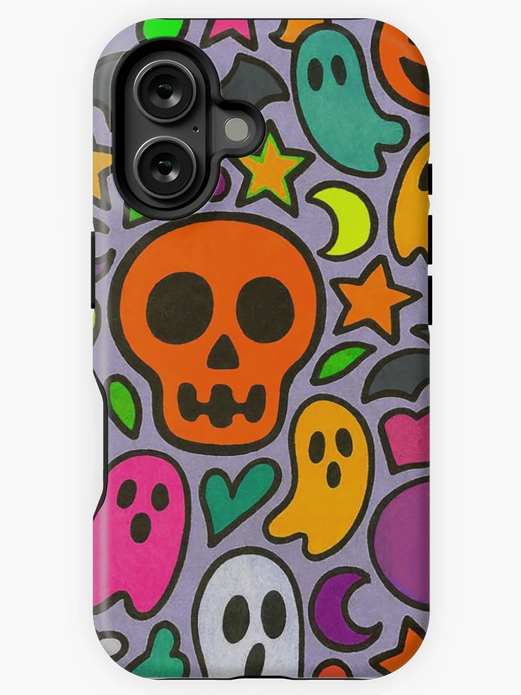 Vibrant Halloween Doodles iPhone Case For 11 to 16 Pro Max Spooky Fun ...
