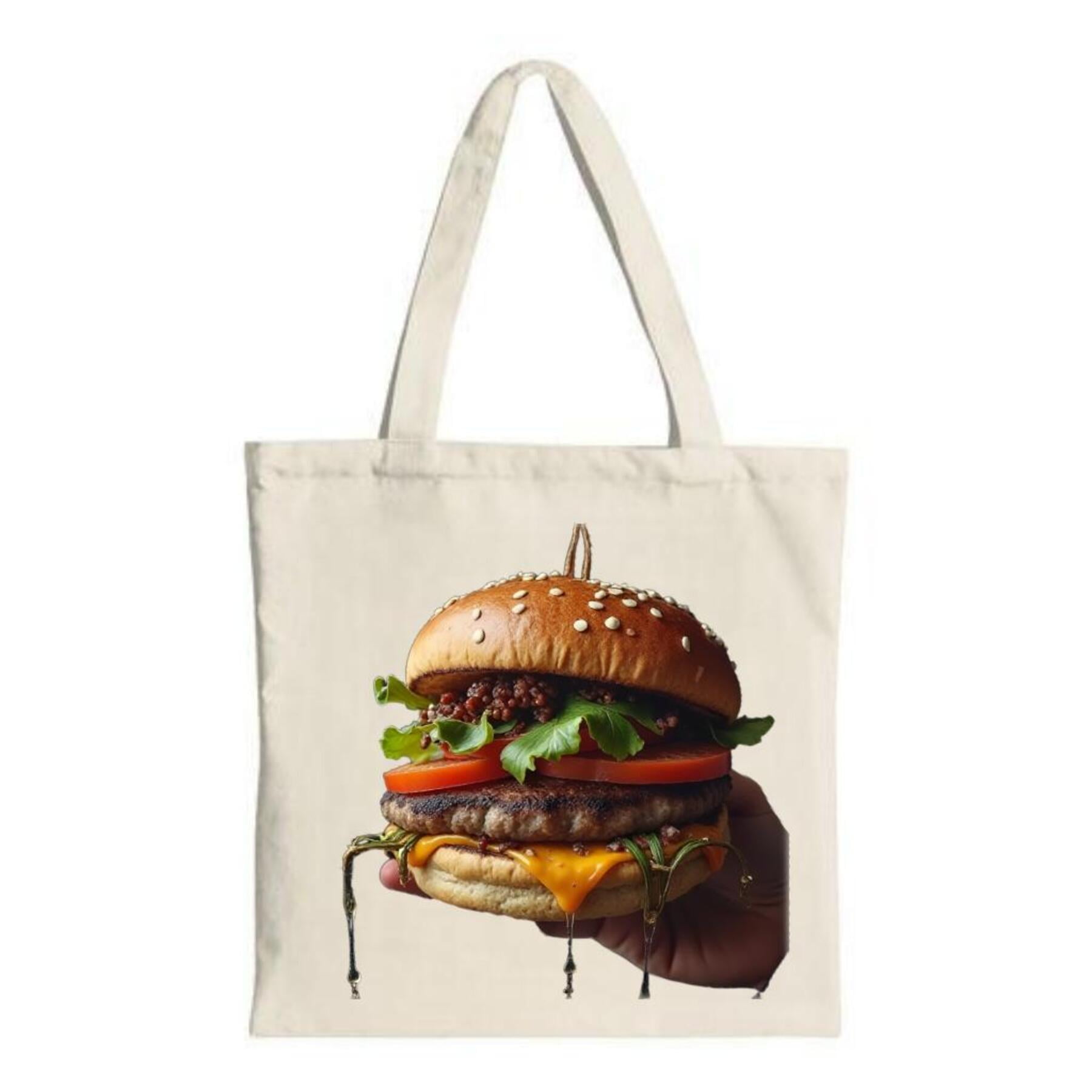 Vibrant Hamburger Canvas Tote Bag - Colorful H Drawn Design with Burger ...