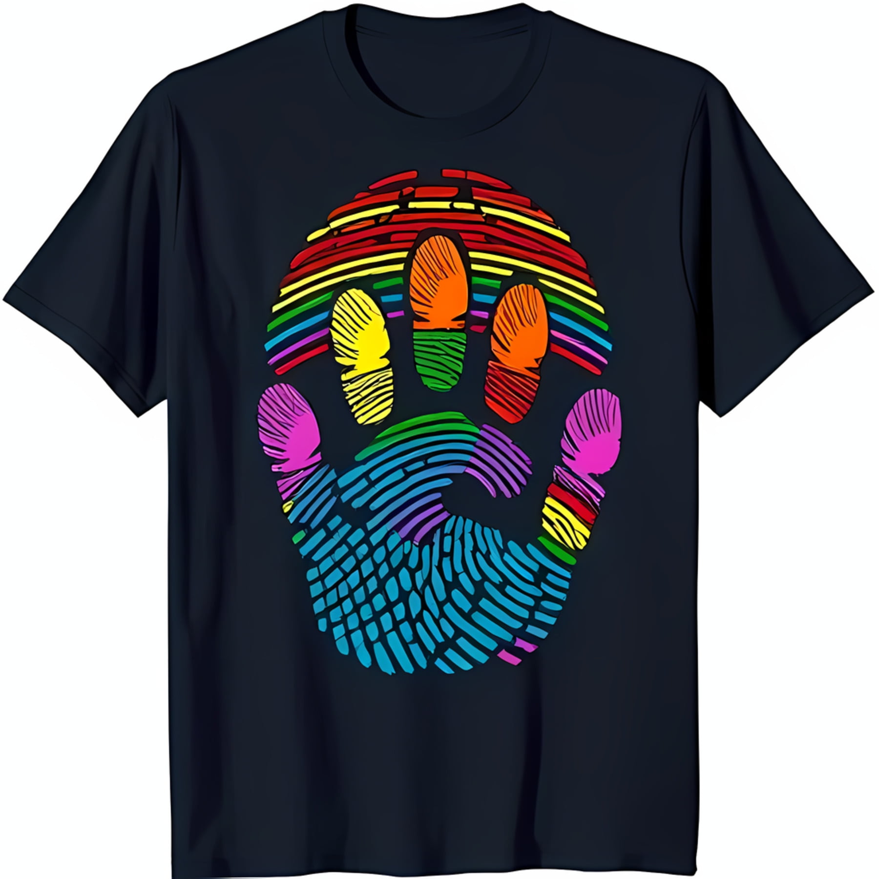 Vibrant Handprint Design on Dark Blue T-Shirt Celebrate Inclusivity ...