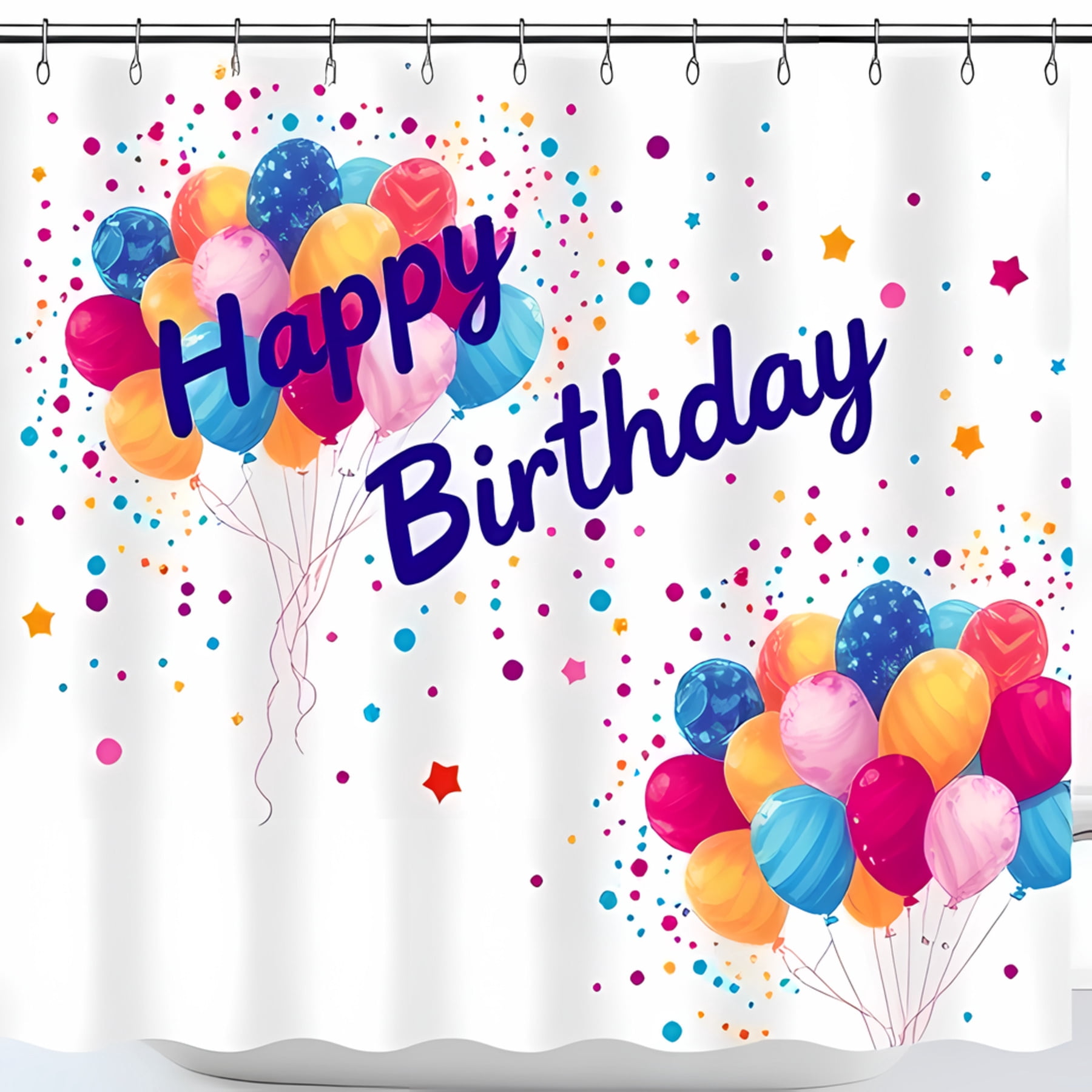 Vibrant Happy Birthday Shower Curtain with Colorful & Festive Bathroom ...