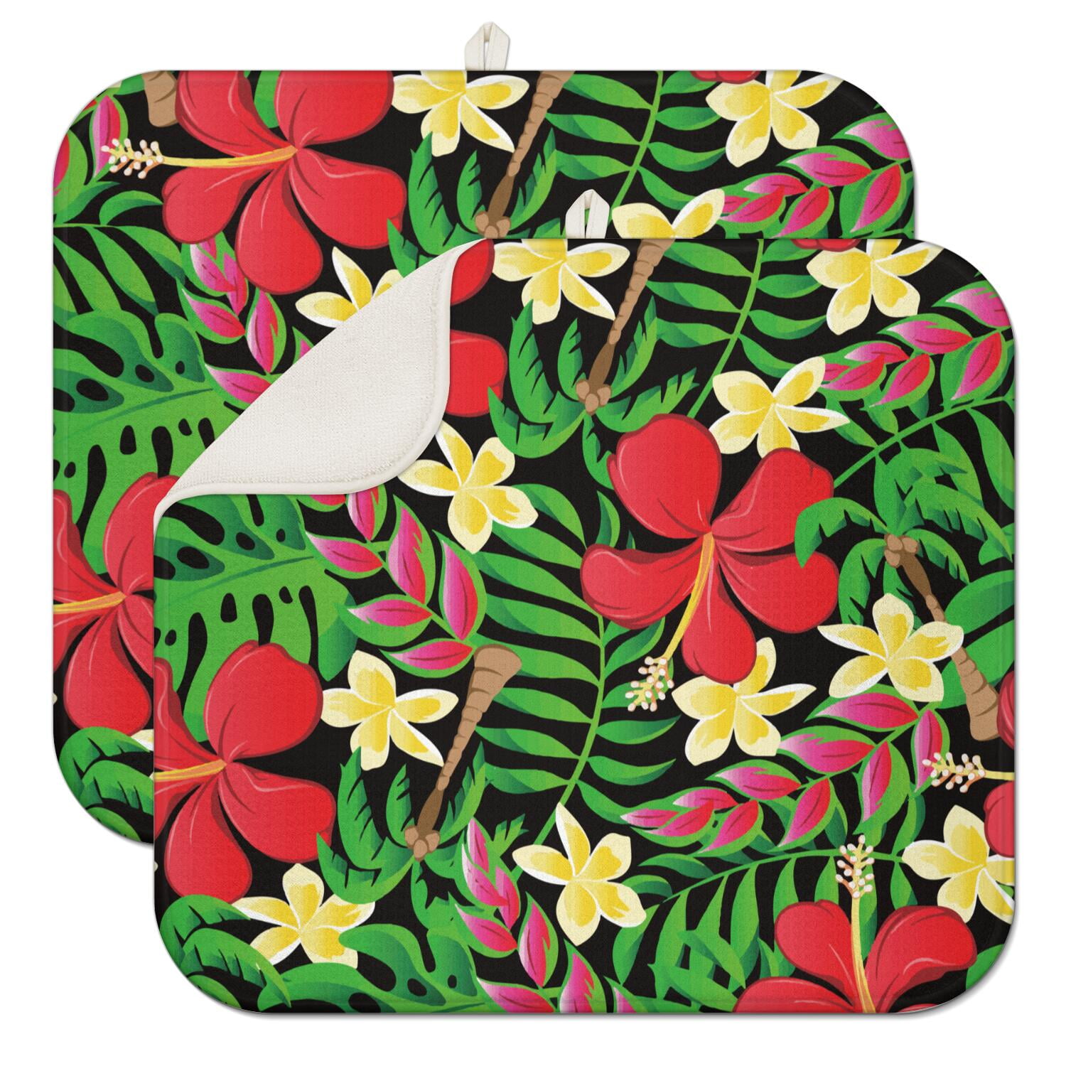 Vibrant Hawaiian Dish Drying Mat – Tropical Floral and Botanical Jungle ...