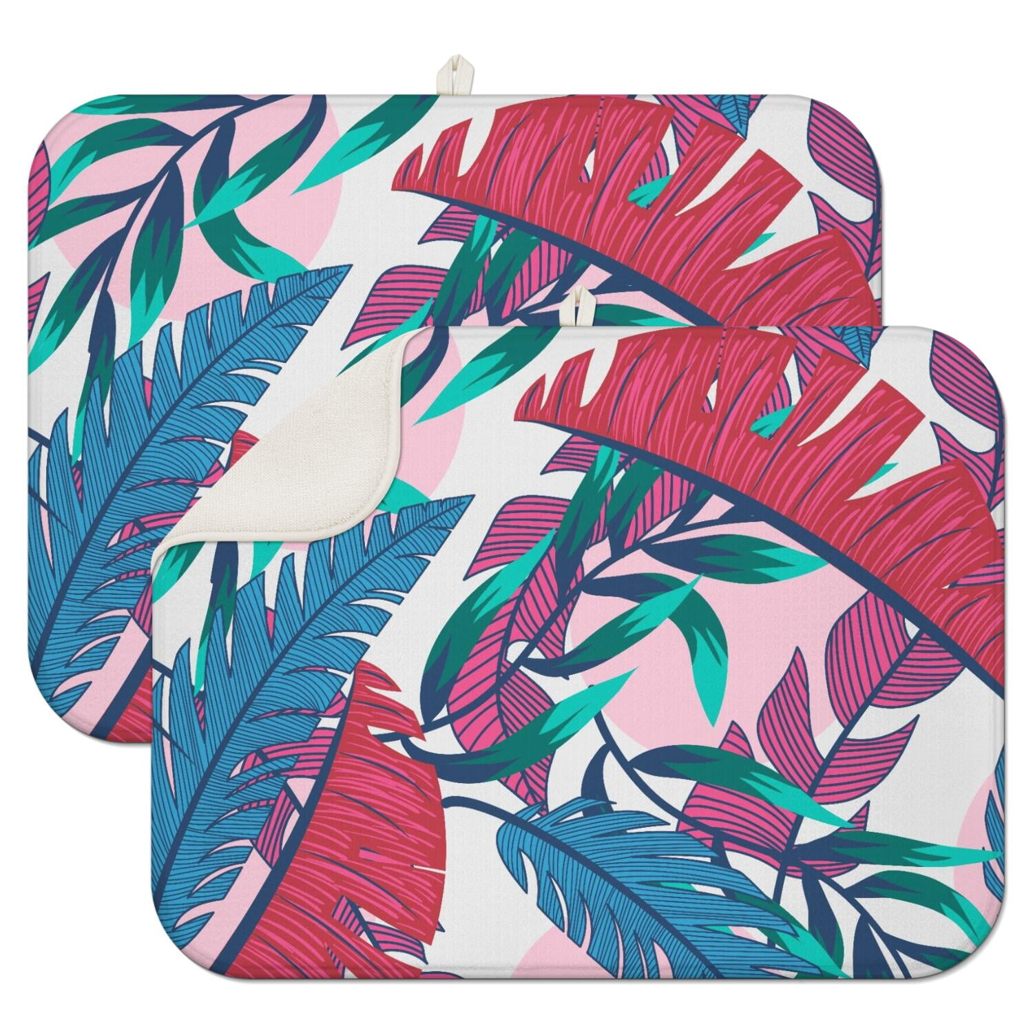Vibrant Hawaiian Dish Drying Mat – Tropical Leaf and Jungle Leaves ...