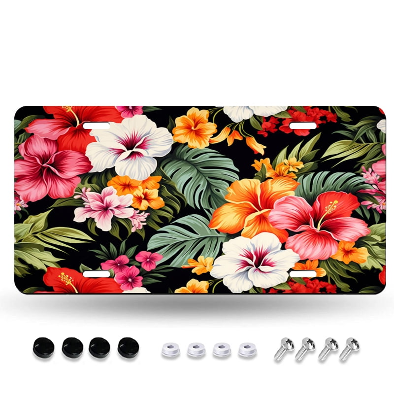 Vibrant Hawaiian Print with Colorful Tropical Flowers and Palm Leaves ...