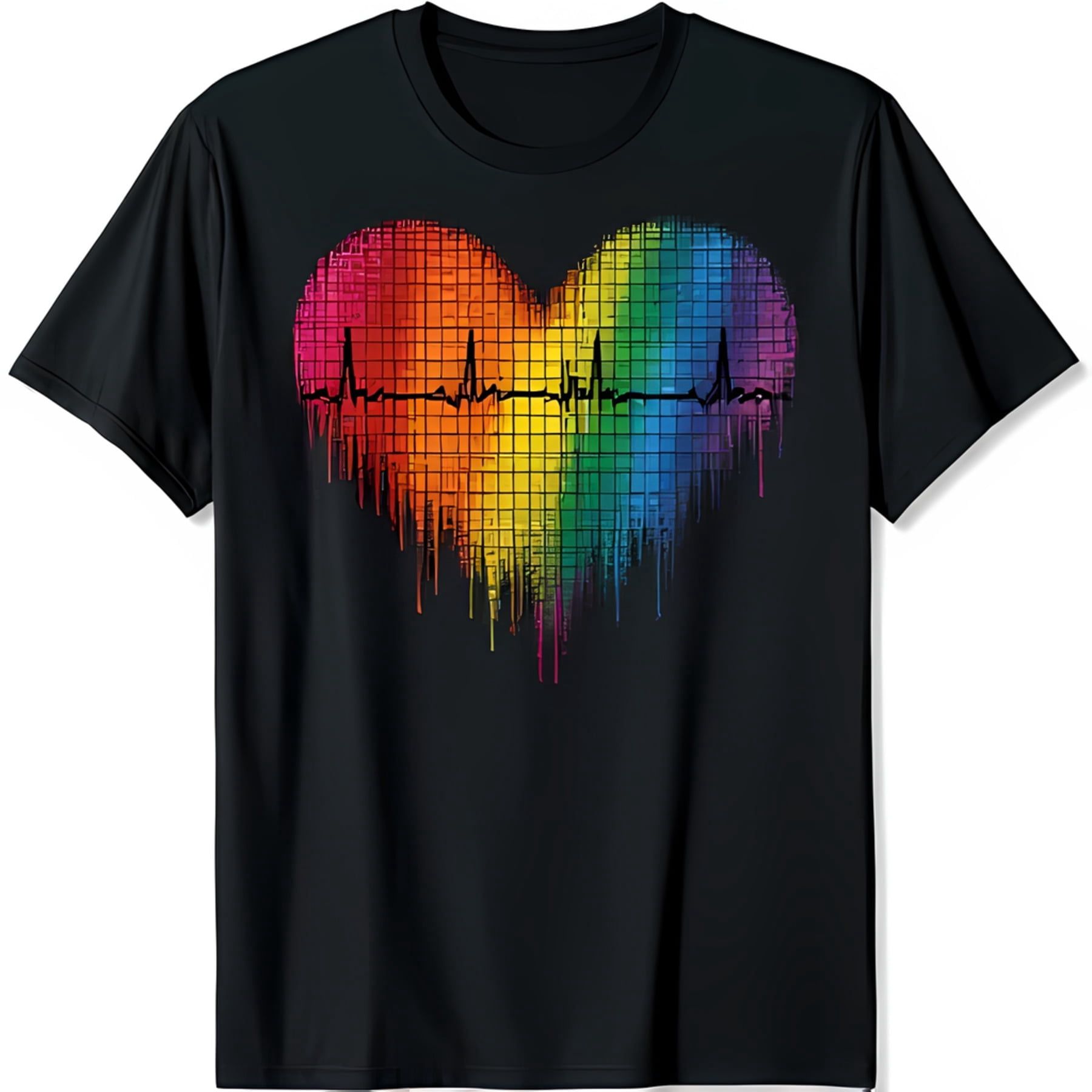 Vibrant Heart EKG Graphic Black T-Shirt Love & Inclusivity-S - Walmart.com
