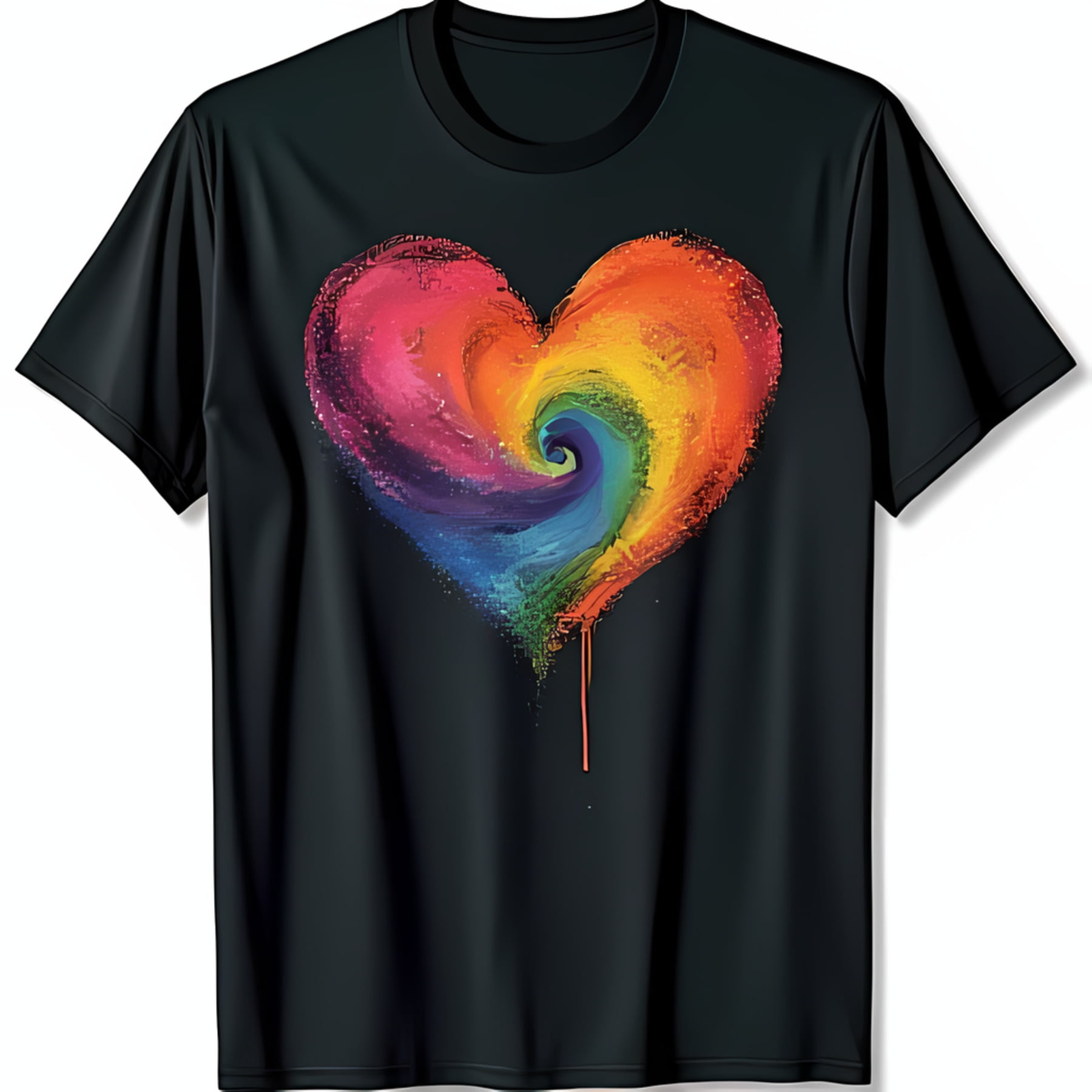 Vibrant Heart Graphic Black T-Shirt with Drippy Design - Walmart.com
