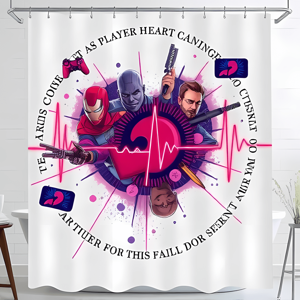 Vibrant Heart Monitor Shower Curtain with Diverse Characters - Bold ...