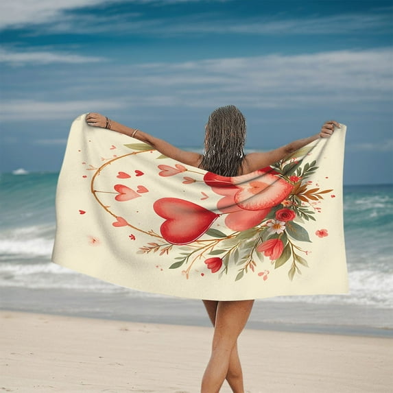 Vibrant Heart-Shaped Balloons & Floral Pattern Beach Towel - Perfect ...