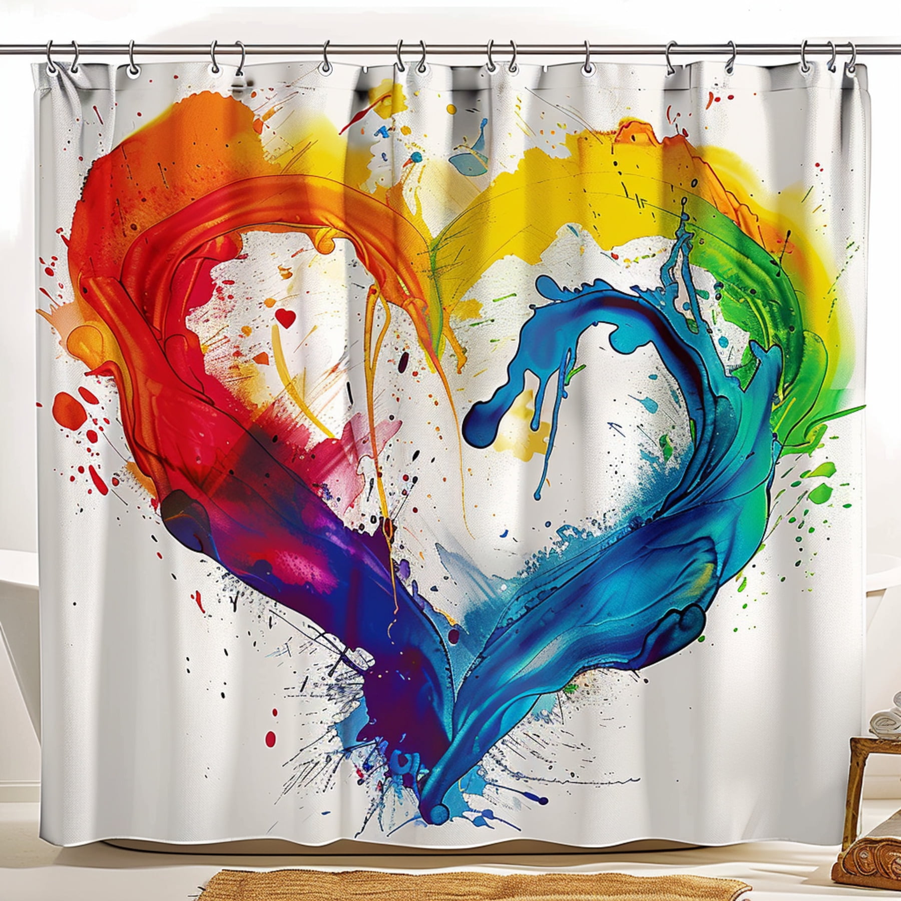Vibrant Heart Watercolor Shower CurtainLove Art DesignFocus ...