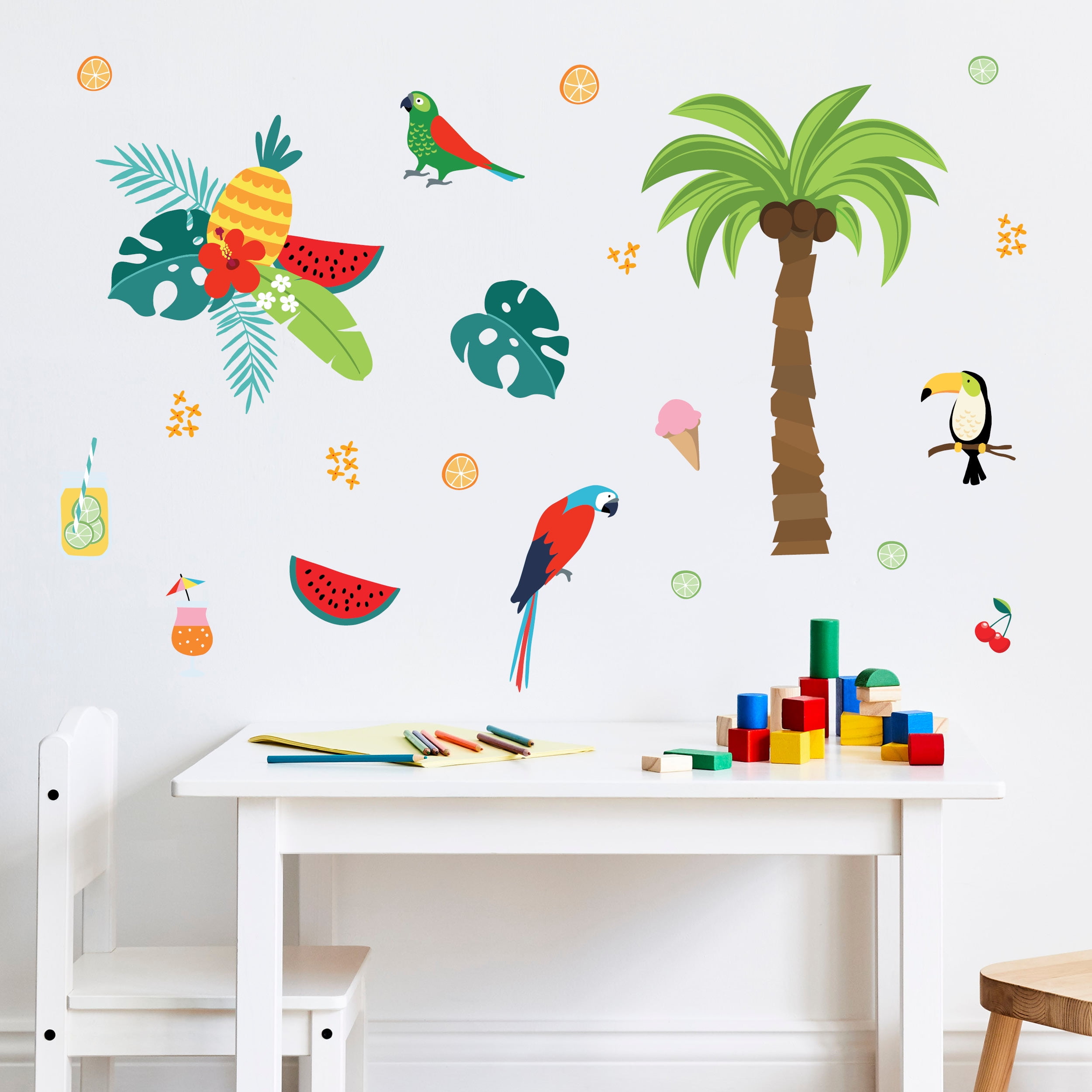 Tropical Wall Decals - Set of 22 Colorful Vinyl Wall Stickers for Kids ...