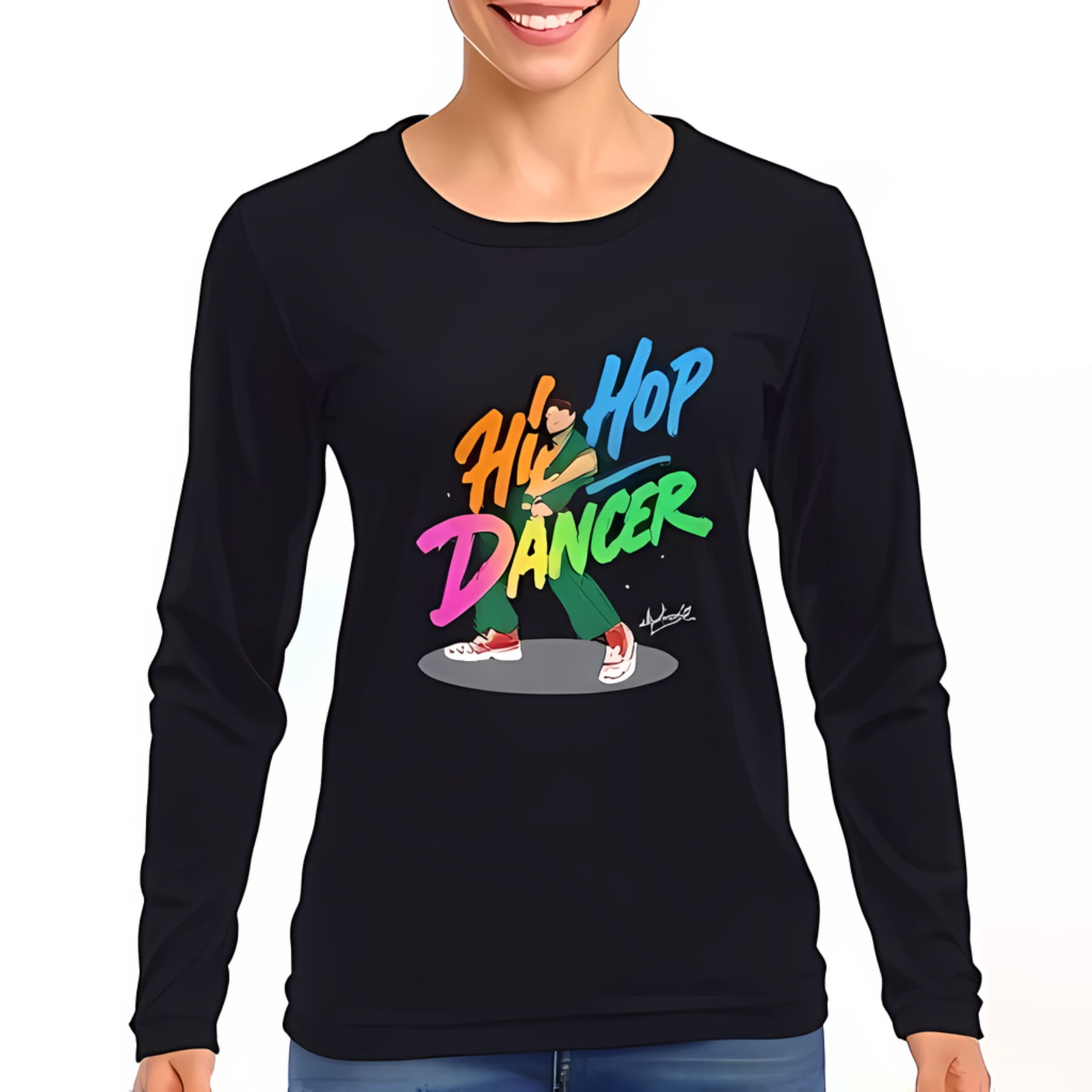 Vibrant Hip - Hop Dancer Long Sleeve T-Shirt - Graffiti Style Design ...