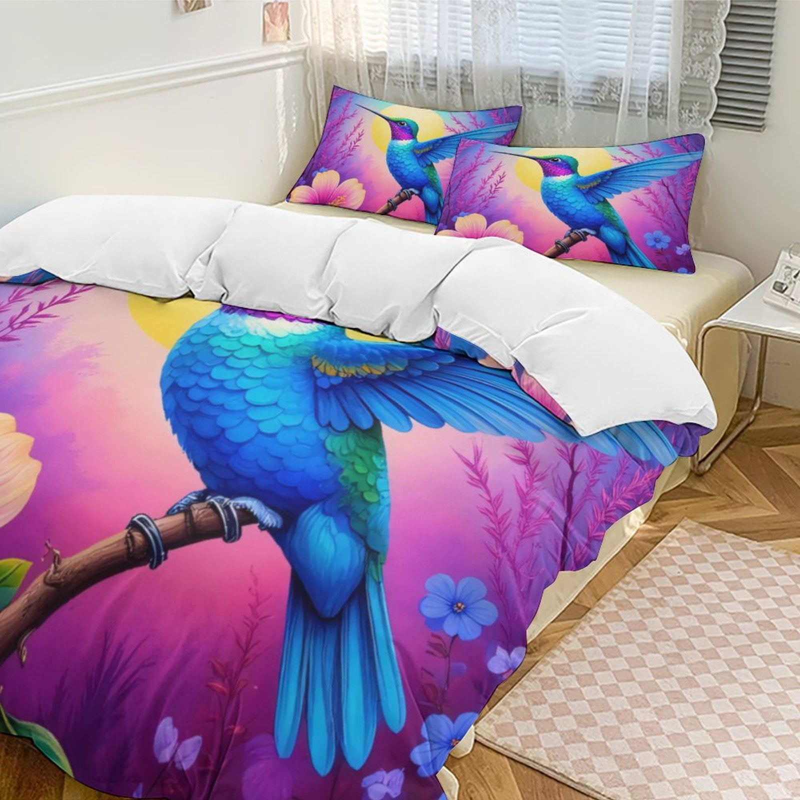 Vibrant Hummingbird Floral Art-1 3D Duvet Cover Set Quilt Cover Theme ...