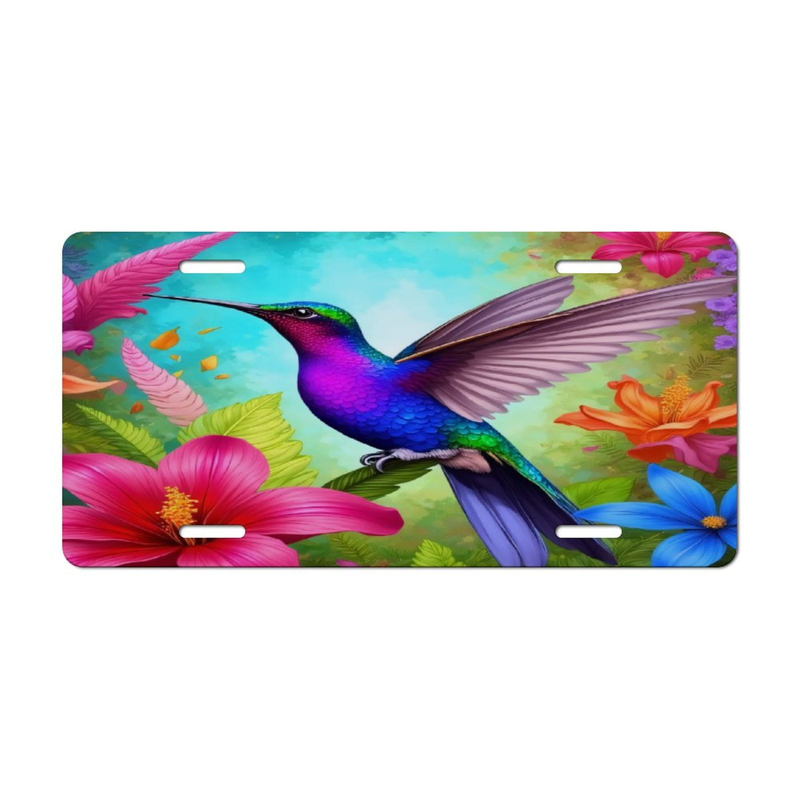 Vibrant Hummingbird Floral Art Car Decorative Front License Plate ...