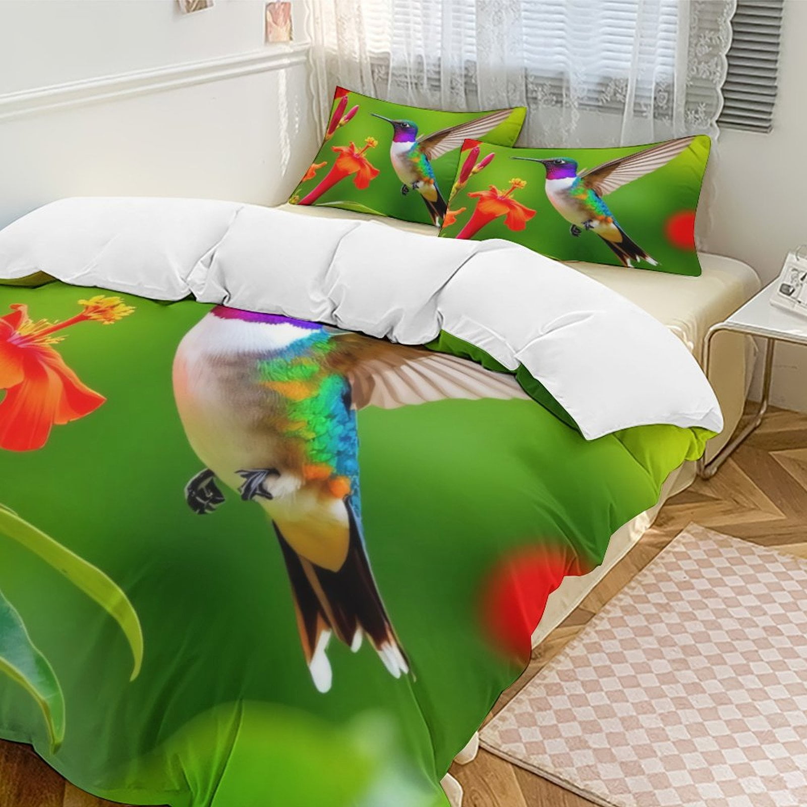 Vibrant Hummingbird Floral Print Bedding Set Couple Bedclothes ...
