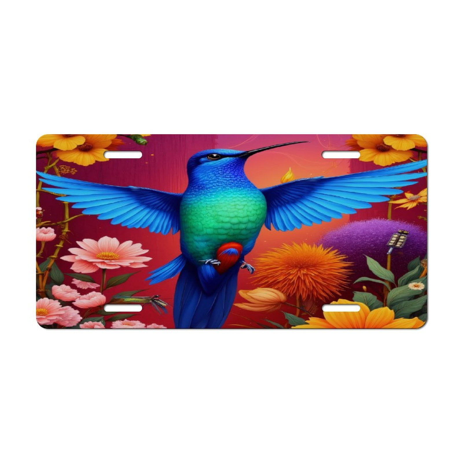 Vibrant Hummingbird Floral Print Car Decorative Front License Plate ...