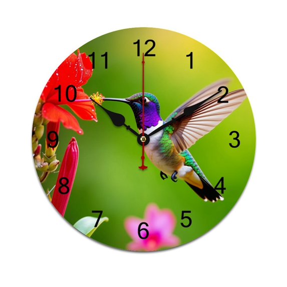 Vibrant Hummingbird Floral Print Word Saying Big Wall Clock Home Decor ...