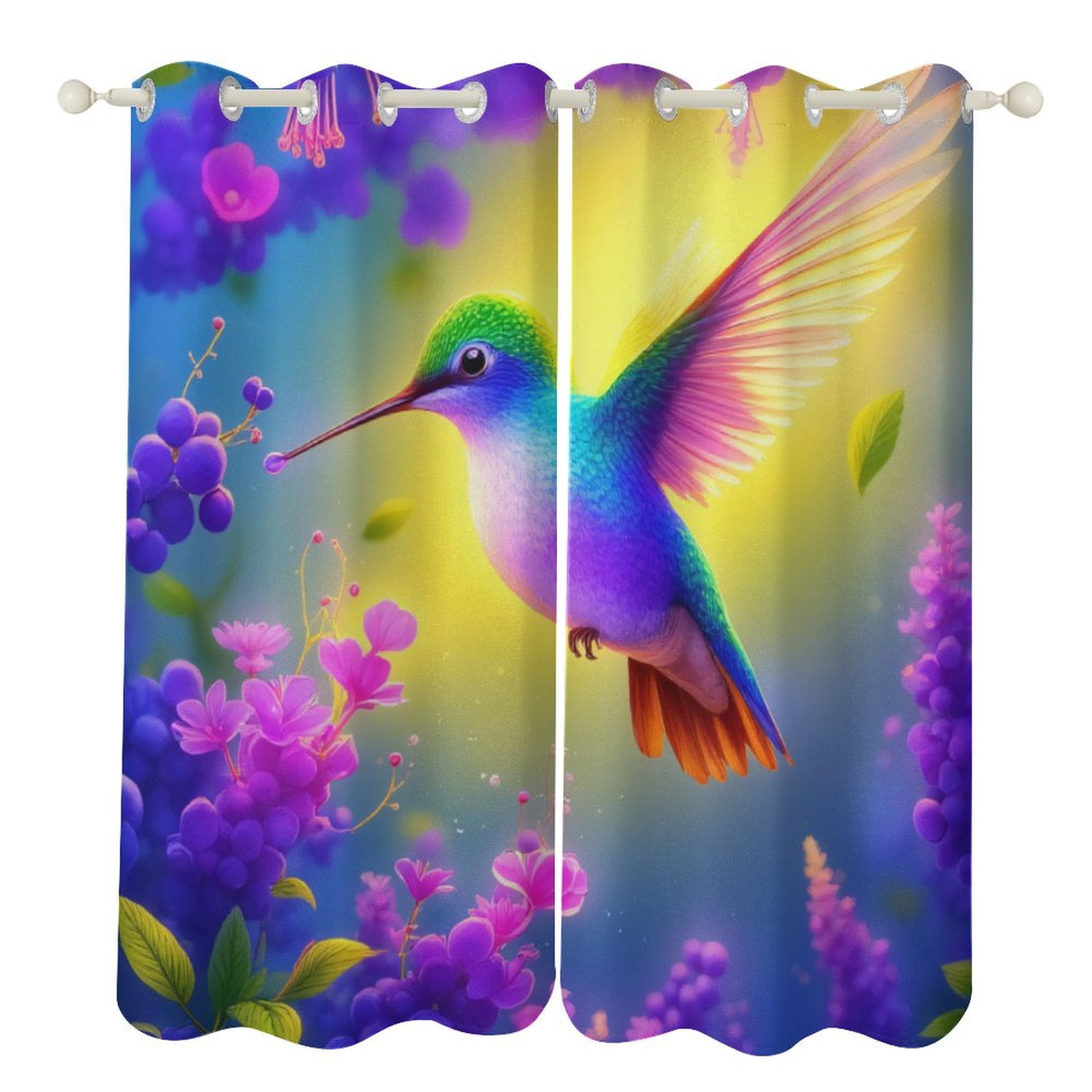 Vibrant Hummingbird in Bloom Blackout Window Curtains for Bedroom ...