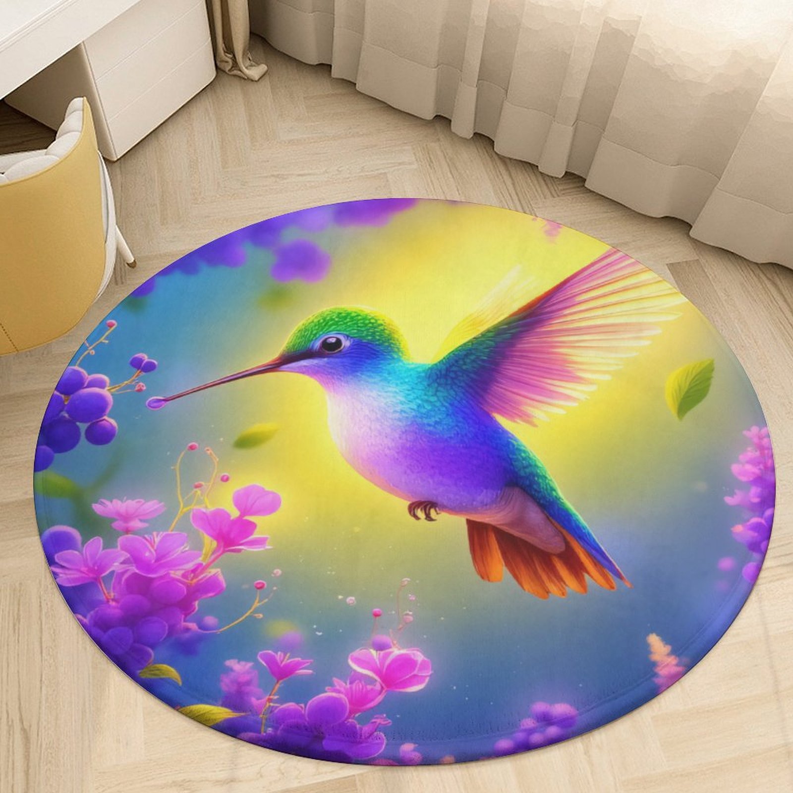 Vibrant Hummingbird in Bloom Round Area Rugs for Bedroom Living Room ...