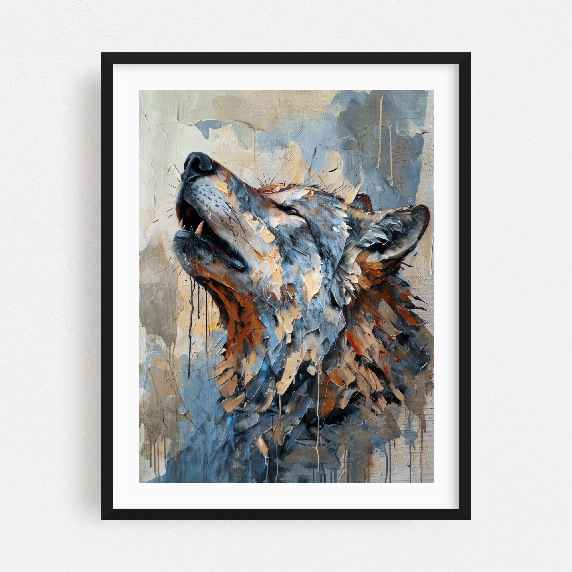 Vibrant Impasto Portrait Of A Howling Wolf - Bold Textured Digital Oil ...
