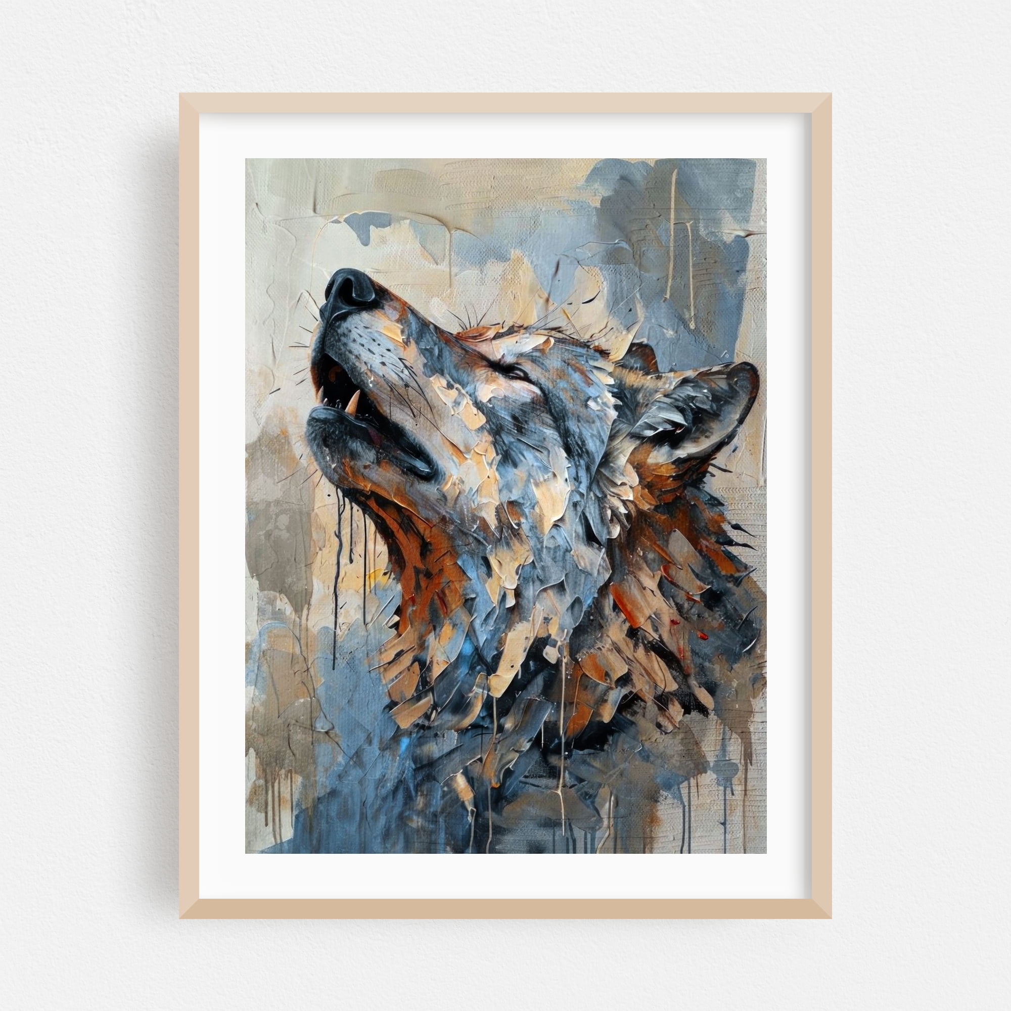Vibrant Impasto Portrait Of A Howling Wolf - Bold Textured Digital Oil ...
