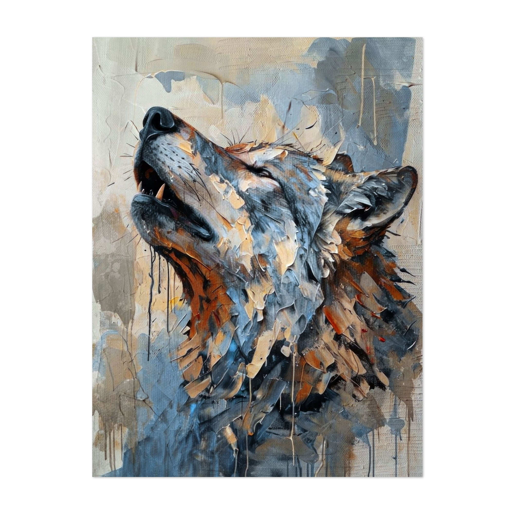 Vibrant Impasto Portrait Of A Howling Wolf - Bold Textured Digital Oil ...