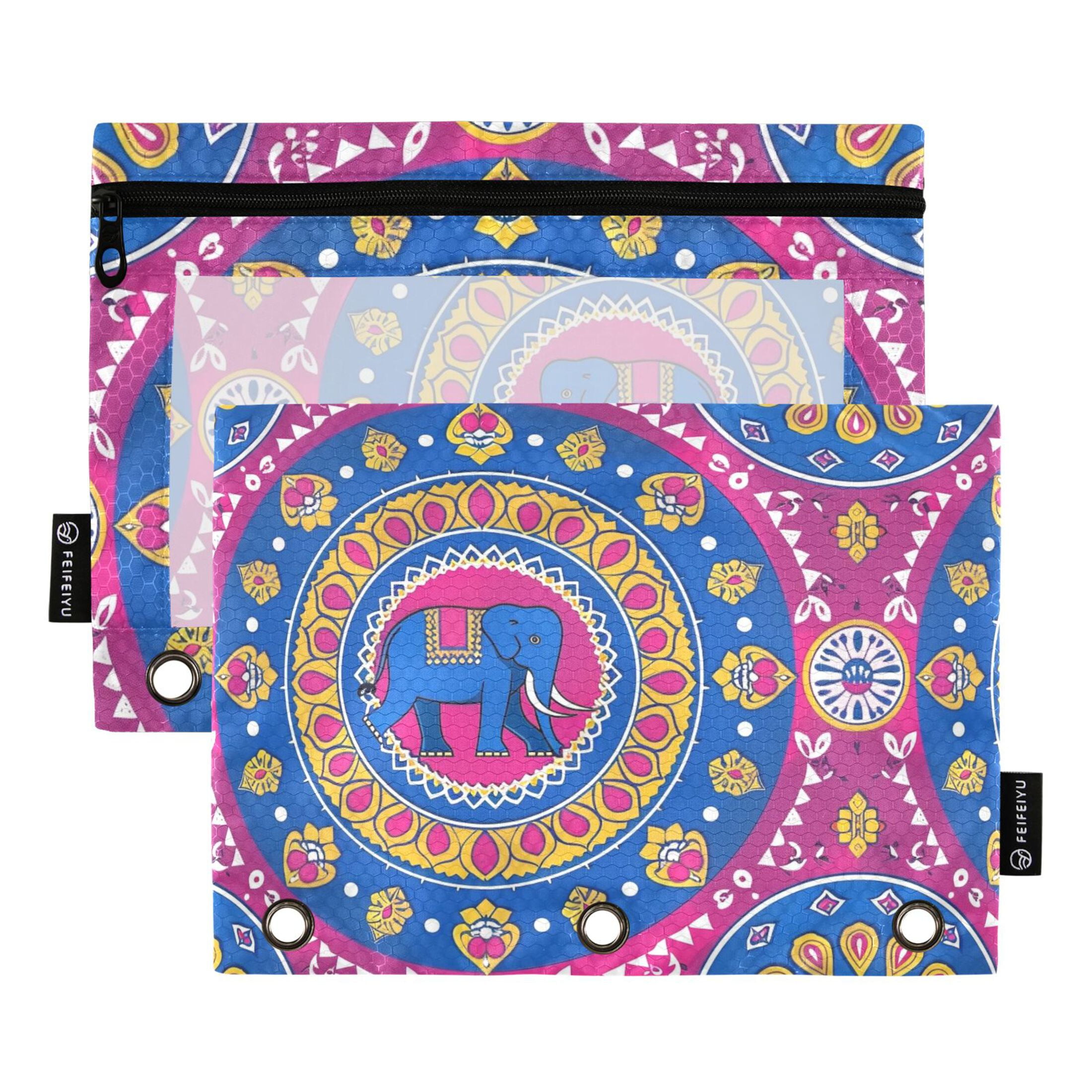 Vibrant Indian Elephant 2 Pack Pencil Pouch for 3 Ring Binder Smooth ...