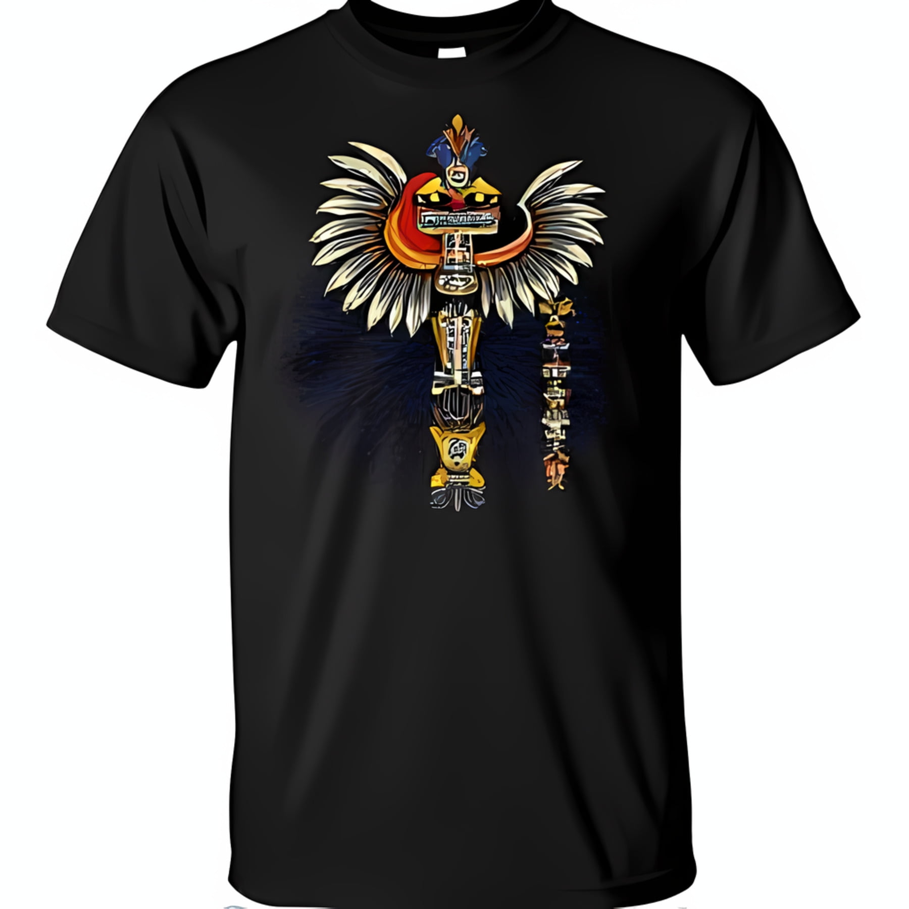 Vibrant Indigenous Totem Pole Graphic on Black T-Shirt Unique Design ...