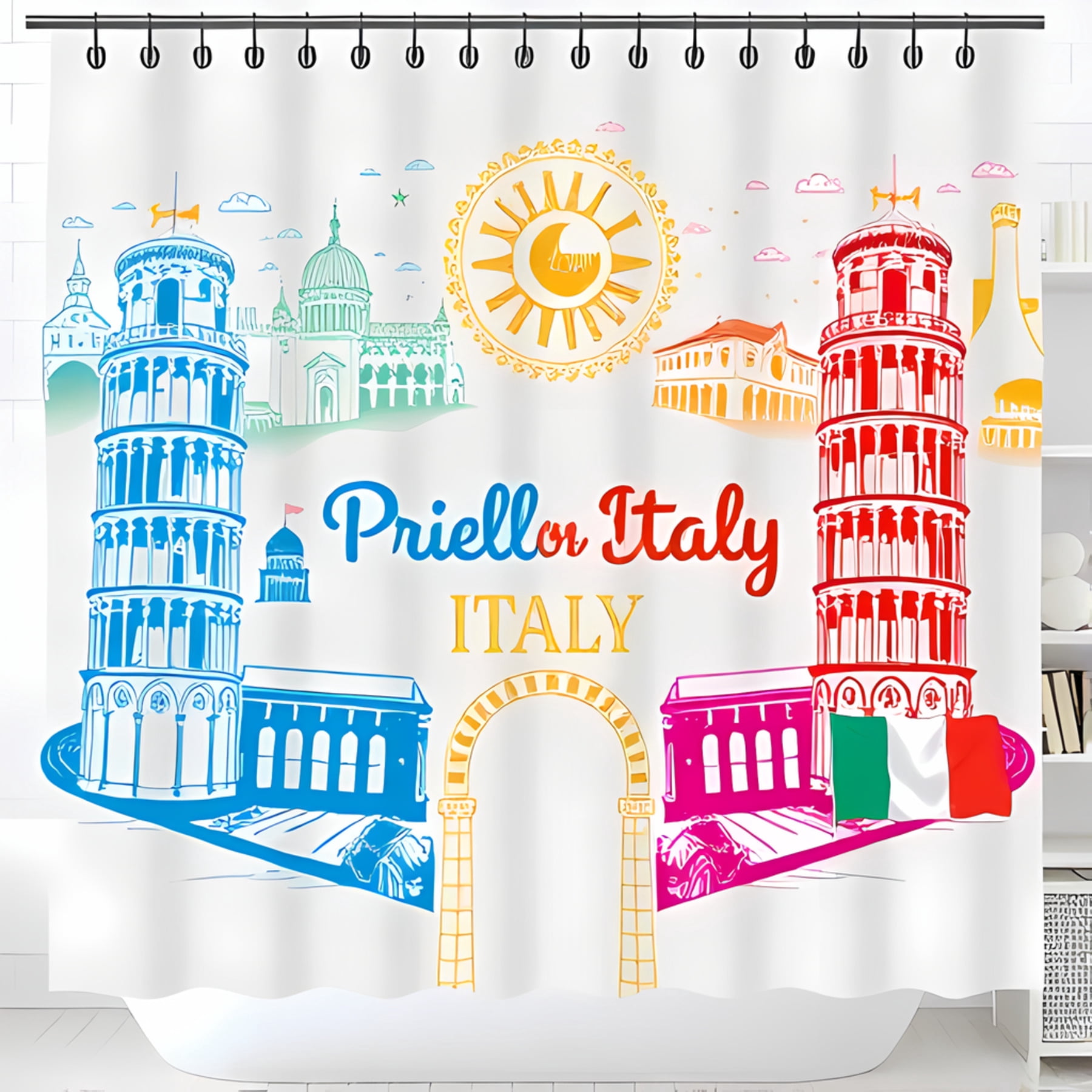 Vibrant Italian Architecture Shower Curtain with Leaning Towers Arched ...
