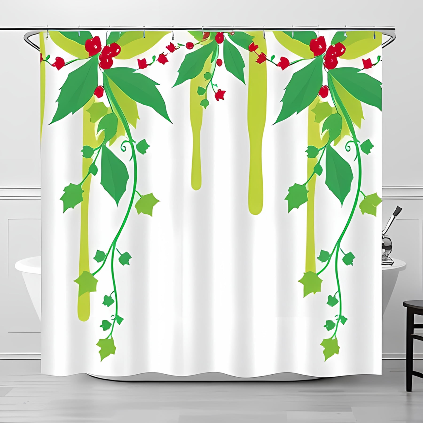 Vibrant Ivy Vines Shower Curtain with Red Berries & Green Drips Modern ...