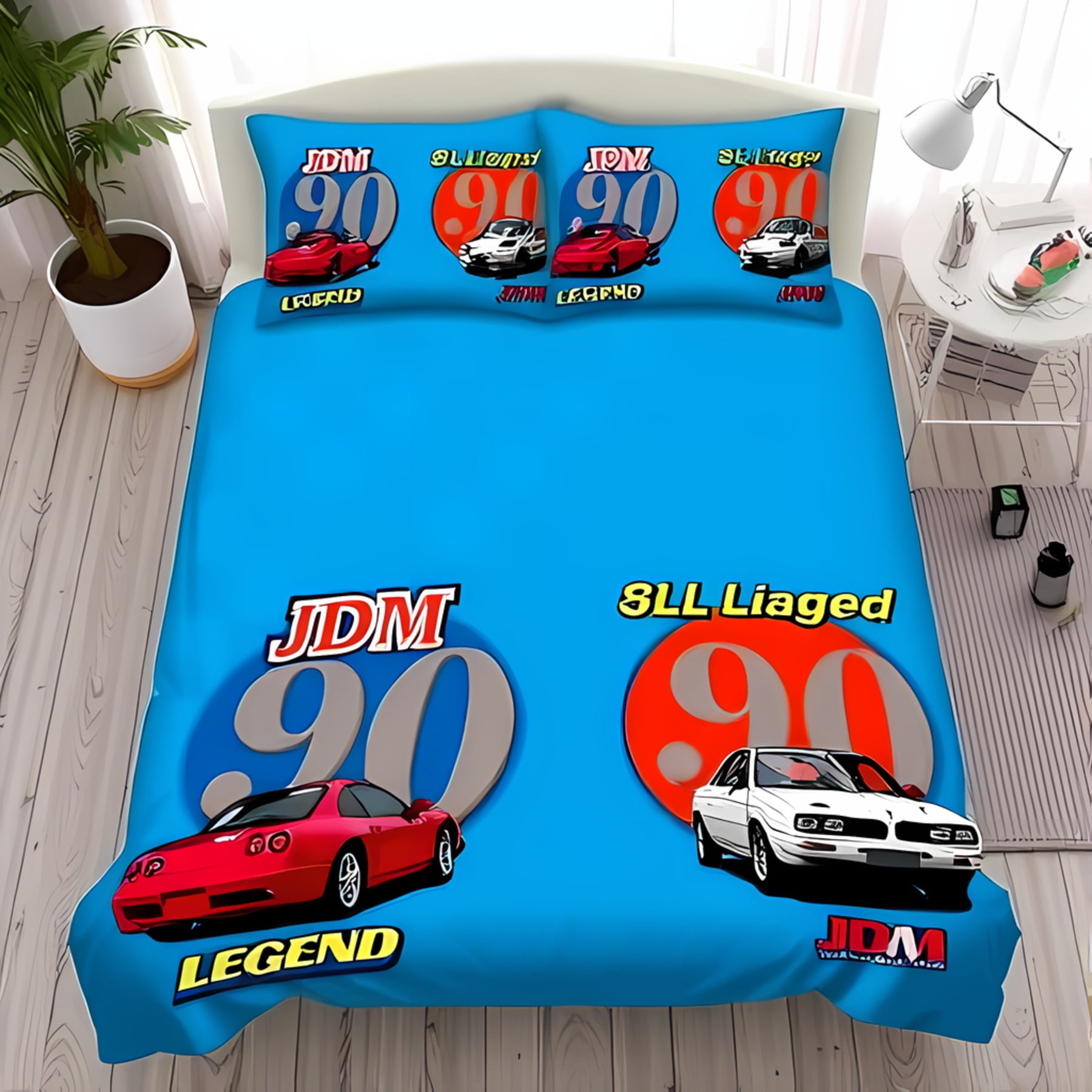 Vibrant JDM 90s 3-Piece Duvet Cover Set - Iconic Japanese Sports Cars ...