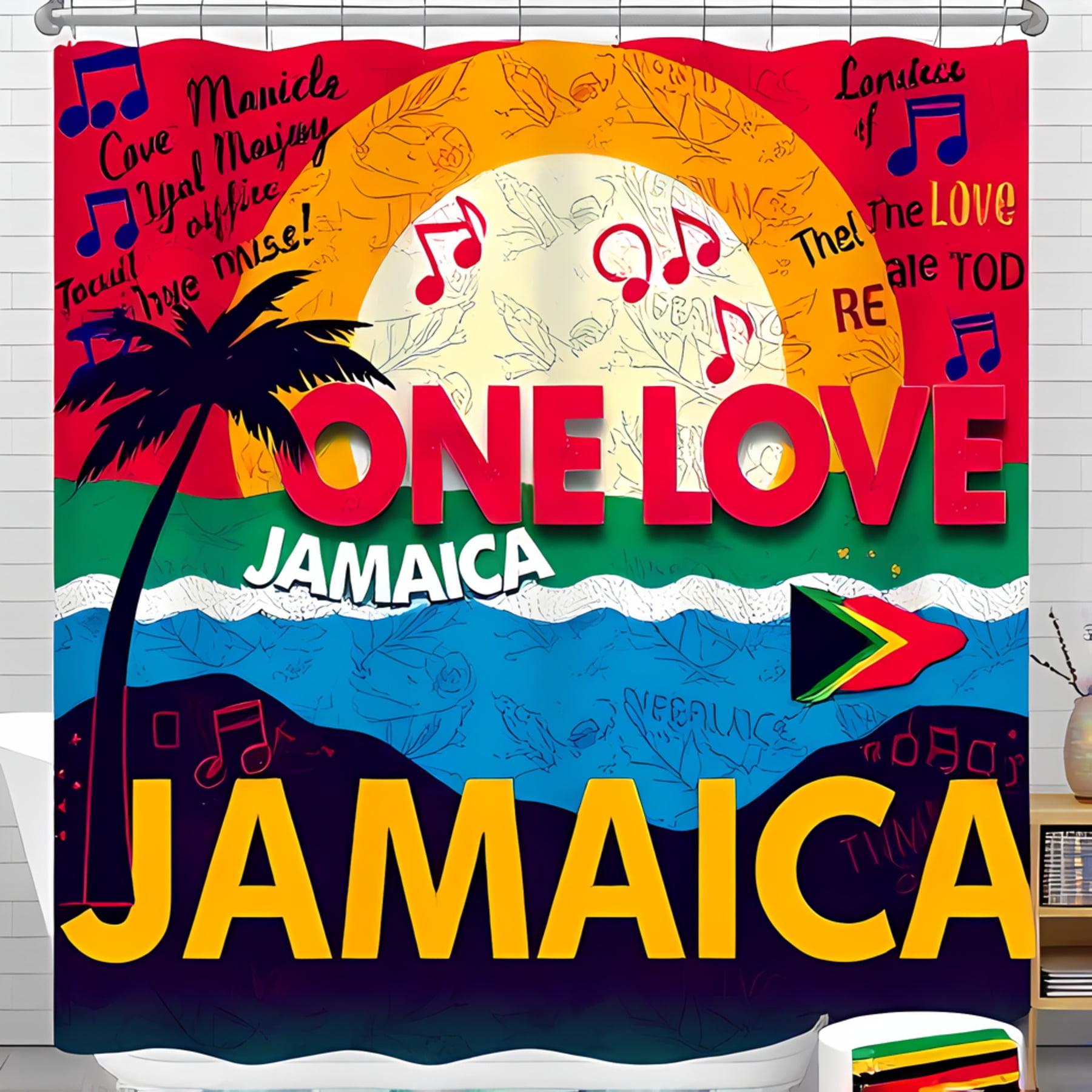 Vibrant Jamaica Reggae Shower Curtain with One Love Design Musical ...