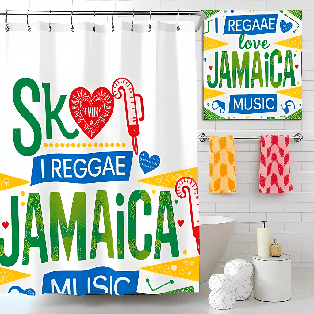 Vibrant Jamaican Reggae Music Shower Curtain & Wall Art Set - Colorful ...