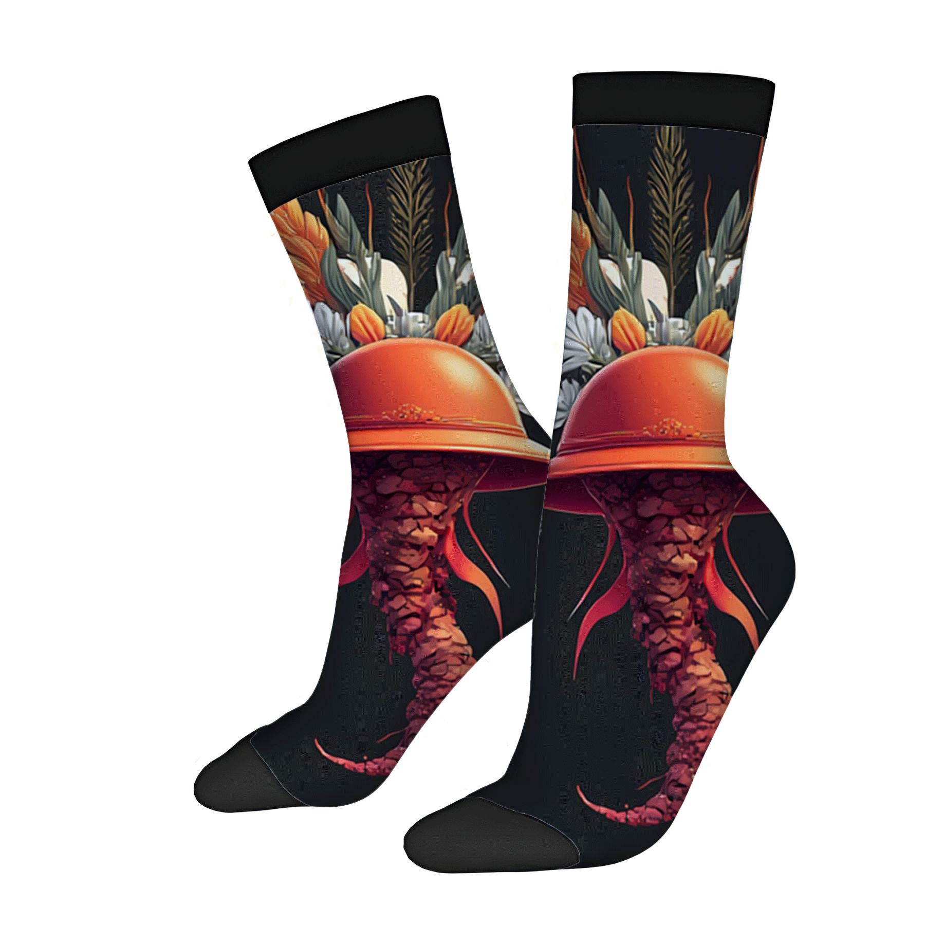 Vibrant Jellyfish & Floral Design Socks - 2 Pairs of Unisex Trendy ...