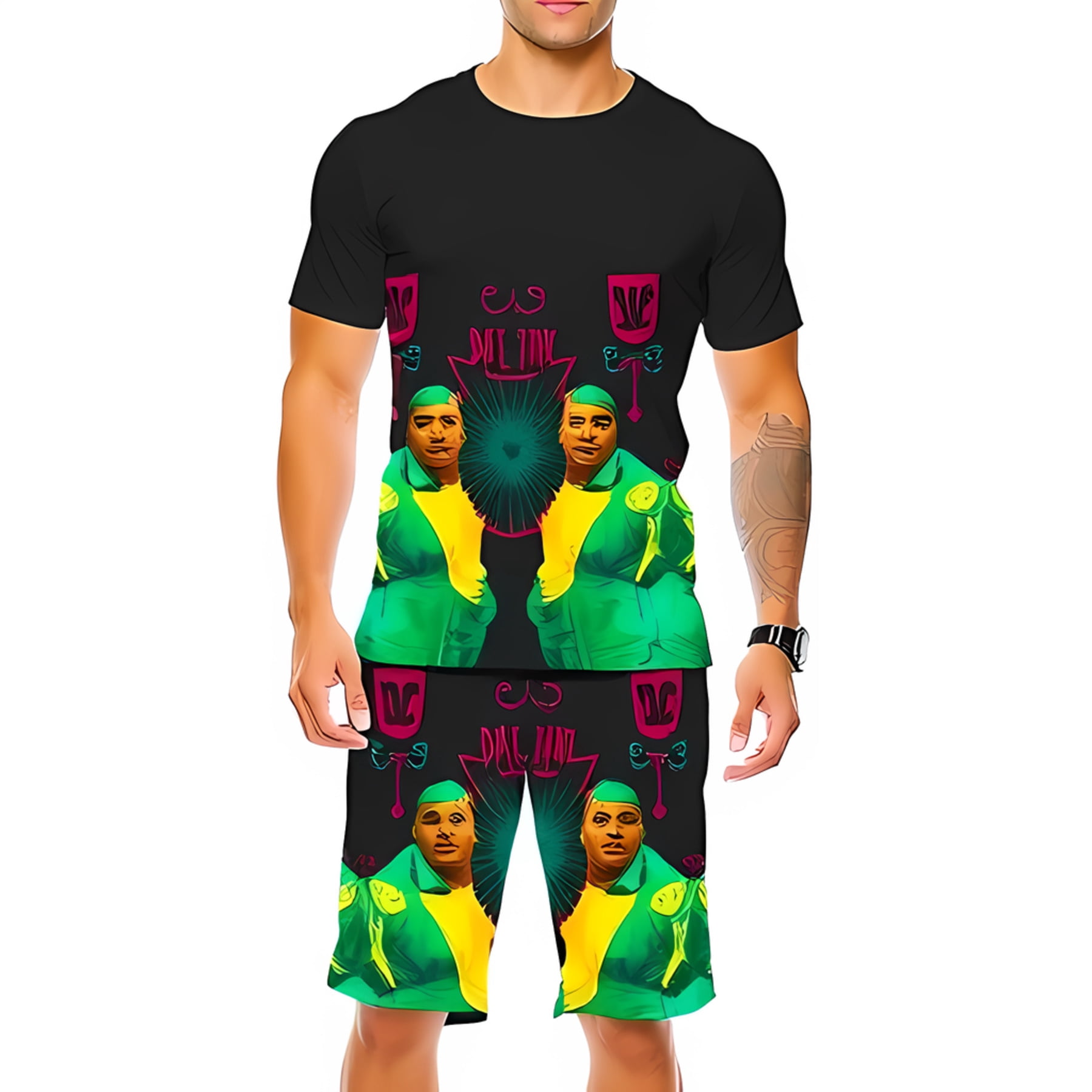 Vibrant Kaleidoscopic T-Shirt and Shorts Set with Graphic Boxing Design ...