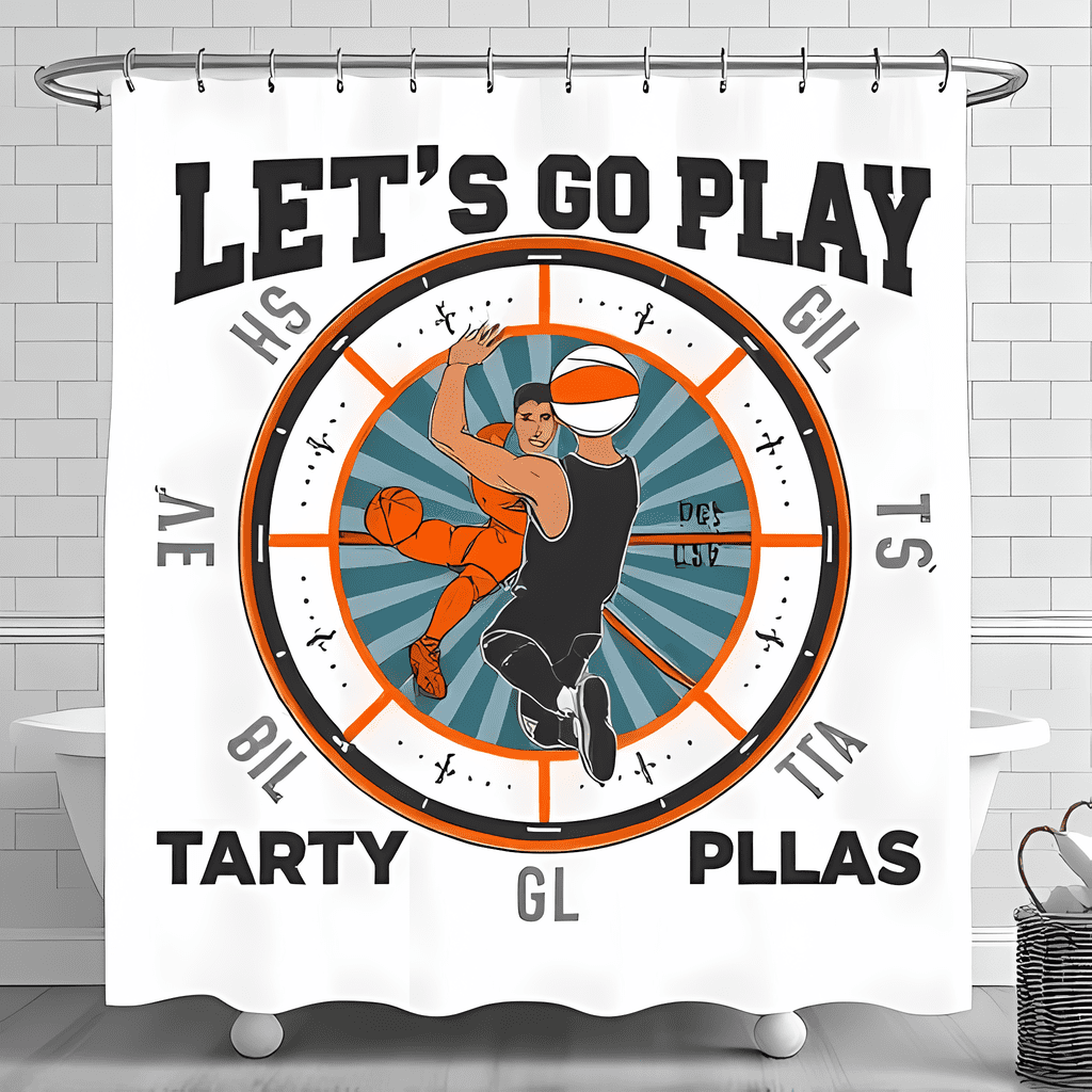 Vibrant "LET'S GO PLAY" Basketball Shower Curtain - Retro Style with ...