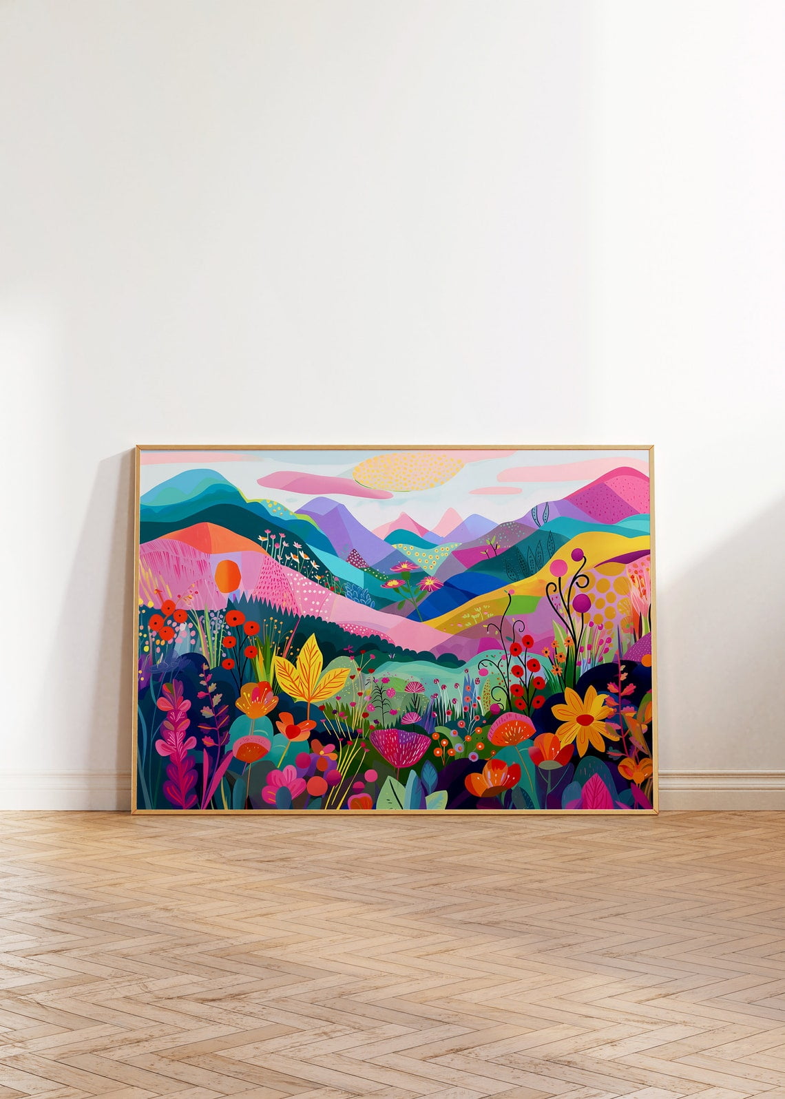 Vibrant Landscape Wall Art, Maximalist Floral Print, Abstract Colorful ...