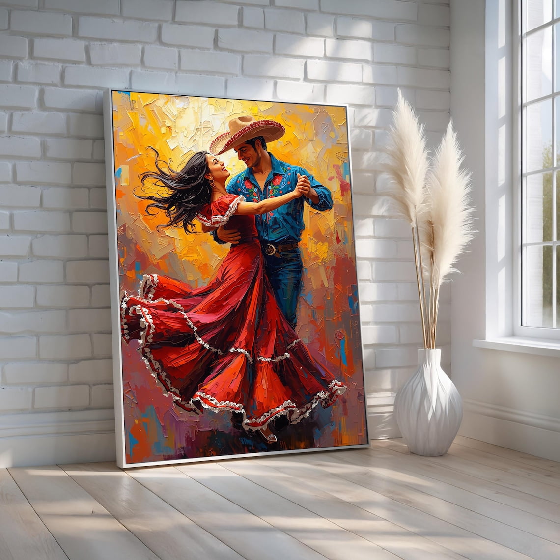 Vibrant Latin Dance Painting Colorful Couple Canvas Wall Art Passionate ...