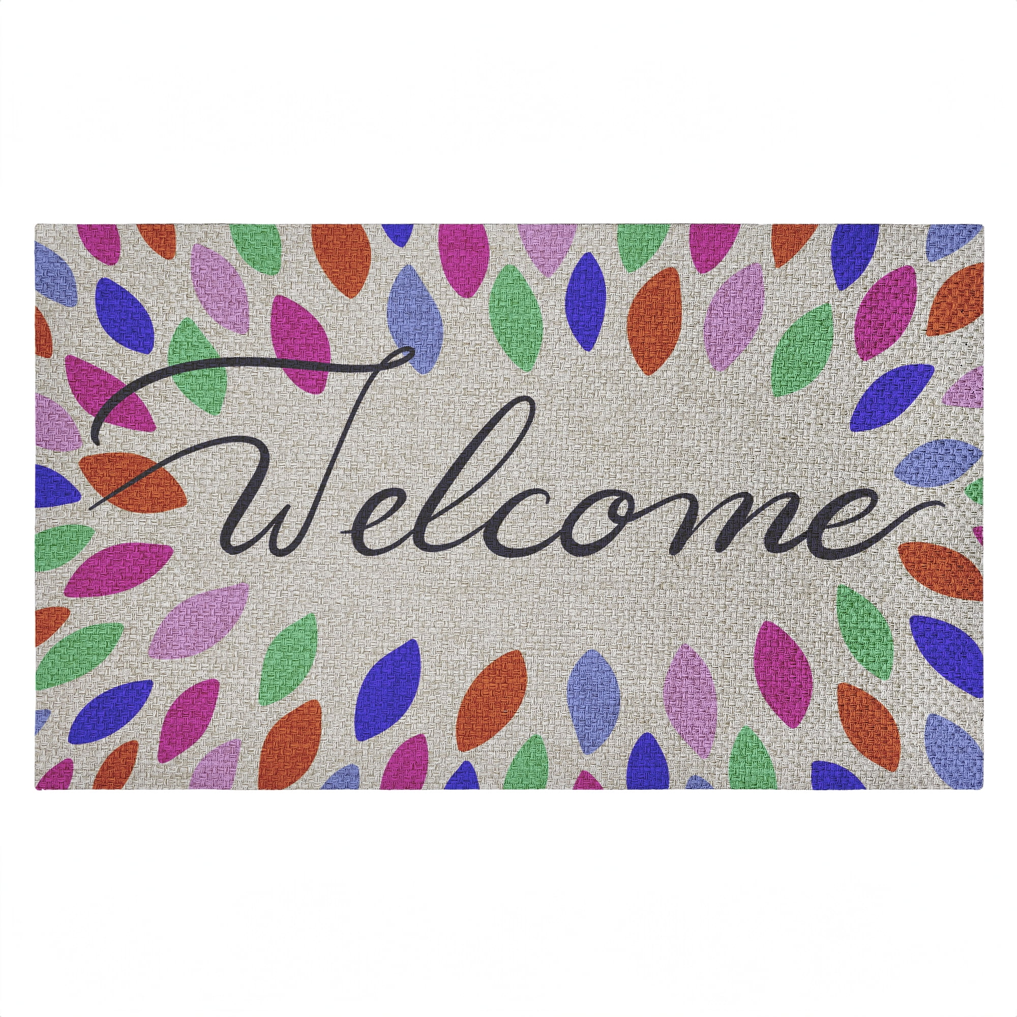 Vibrant Leaf Shapes Welcome Outdoor Door Mat, design by Caroline ...