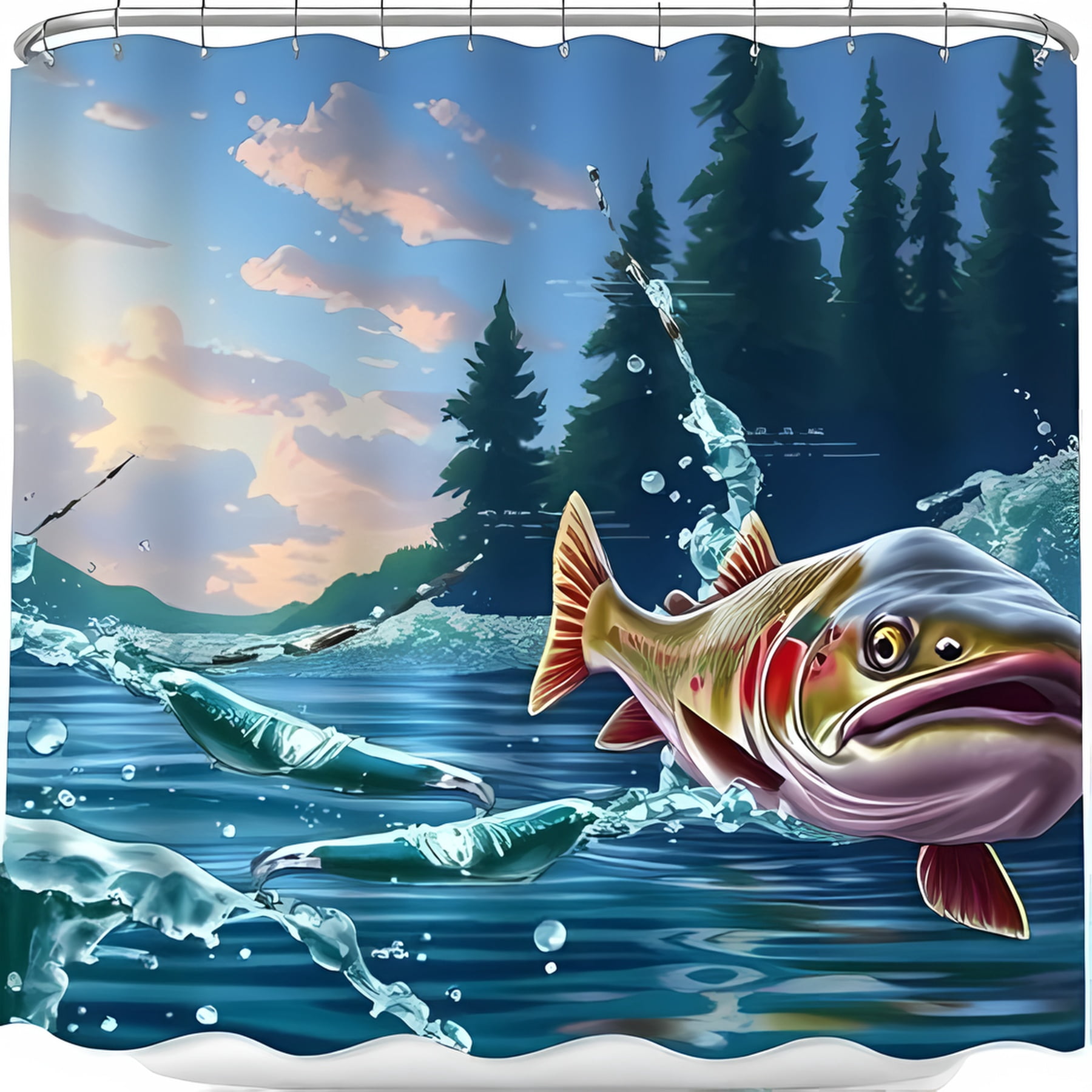 Vibrant Leaping Shower Curtain - Stunning Sunset Lake Scene Fabric ...