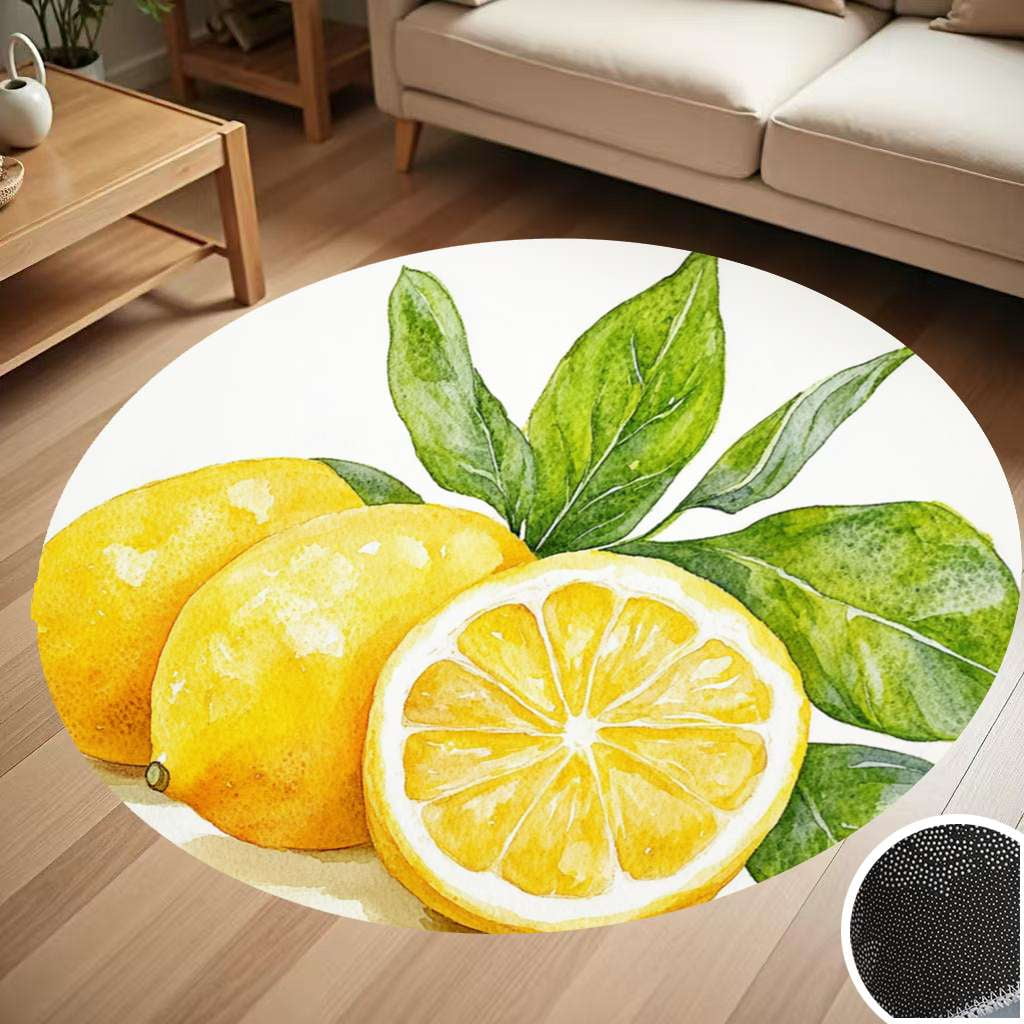 Vibrant Lemon Fruit Print Round Carpet Living Room Bedroom Home ...