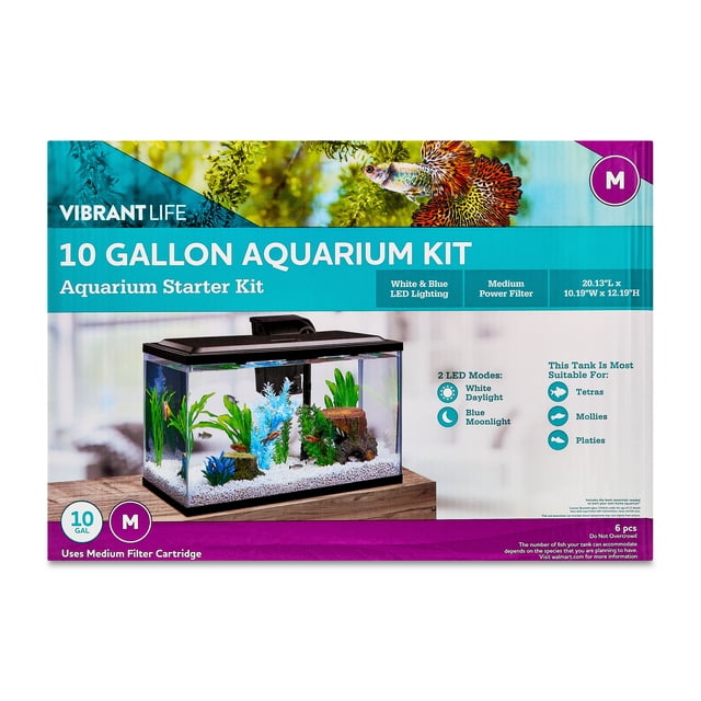 Vibrant Life 10 Gallon Aquarium Starter Kit with Blue & White LED ...