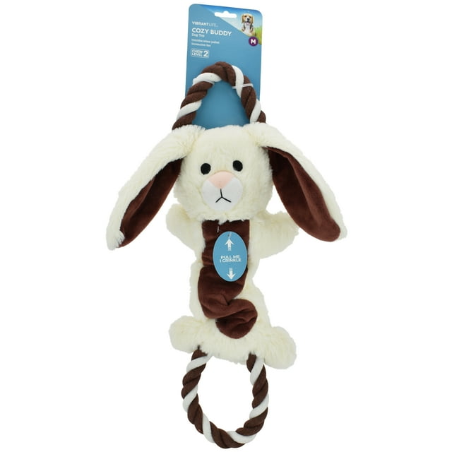 Vibrant Life Cozy Buddy with Rope Dog Toy, Pull and Crinkle Animal ...